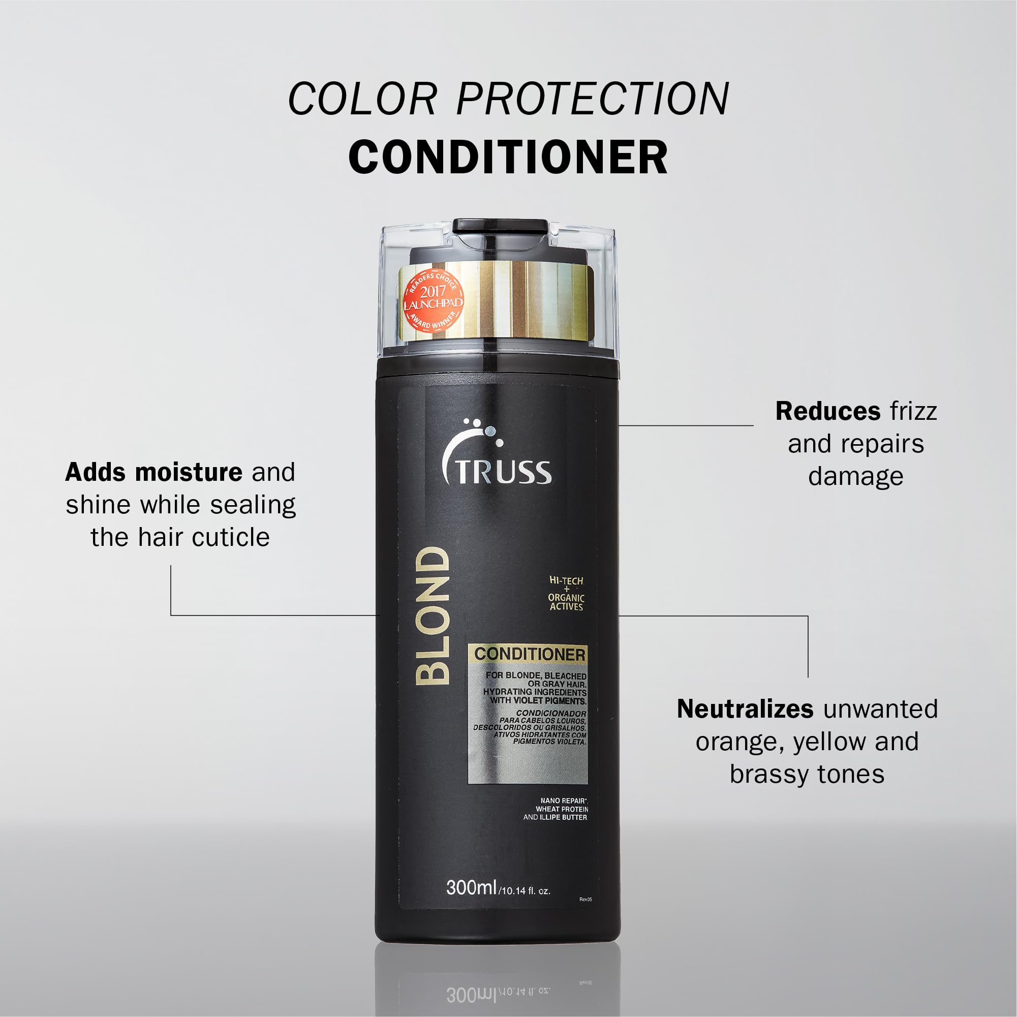 TRUSS Blond Conditioner - Violet Purple Conditioner For Blonde, Bleached & Gray Hair - Color Protection, Hydrating, Restores Elasticity, Neutralizes Brassiness, Yellow, & Orange Tones