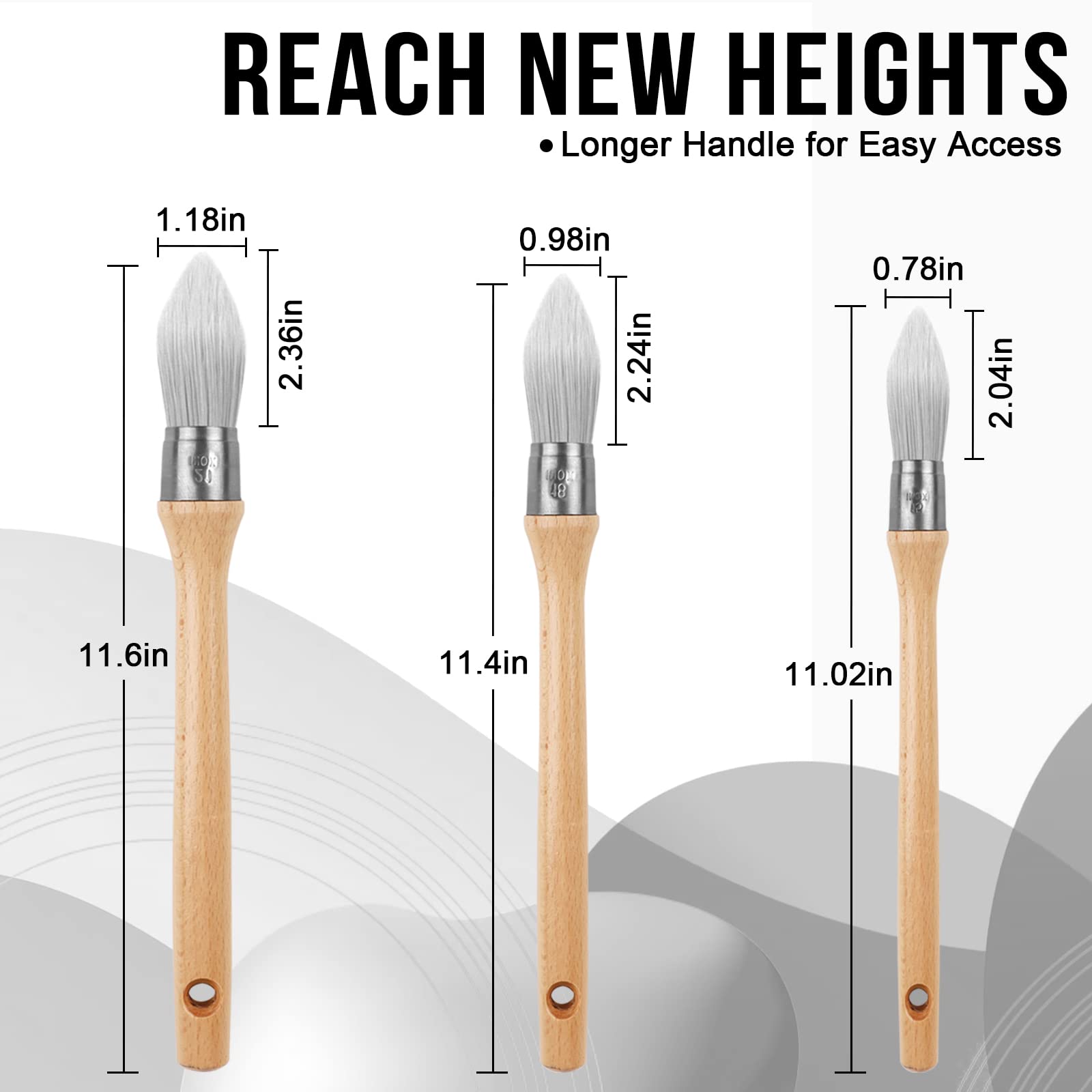 WRAPXPERT Trim Paint Brush,11" Long Handle Edge Painting Tool Kit,Round Trim Brushes for Corner,Touch UPs,Artwork,House Wall Edges 3-Pack