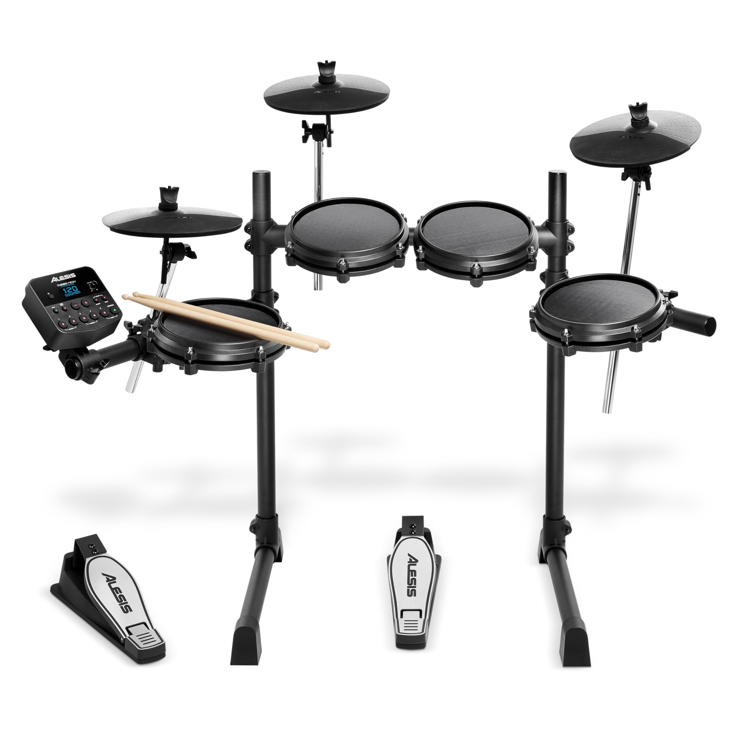 Alesis Turbo Mesh Kit ā Electric Drum Set With 100+ Sounds, Quiet Mesh Drum Pads, Drum Sticks, Connection Cables, Drum Lessons