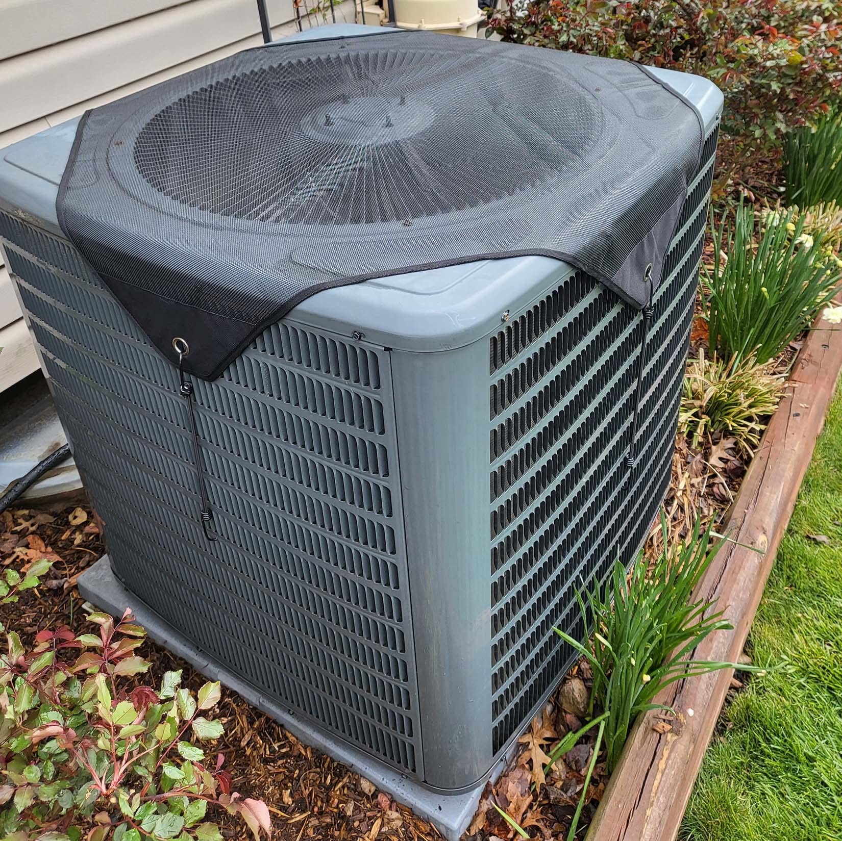 F&J Outdoors Central Air Conditioner Cover for Outside Units, Black Top Net Breathable AC Cover (Mesh, 32"x32")