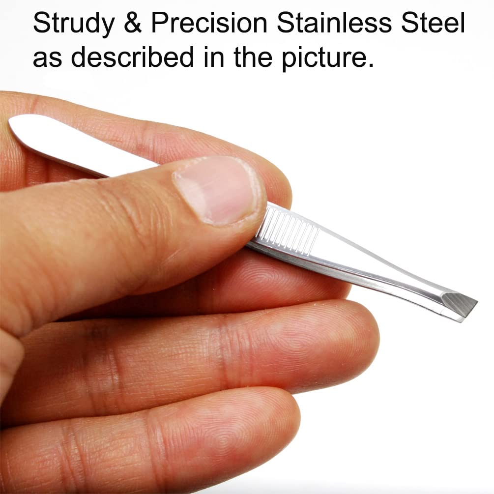 LUXXII (3 Pack) Slant Tweezers - Precision Stainless Steel Slant Tip Tweezers Hair Plucker for Hair and Eyebrows Personal Care (Silver Tone)