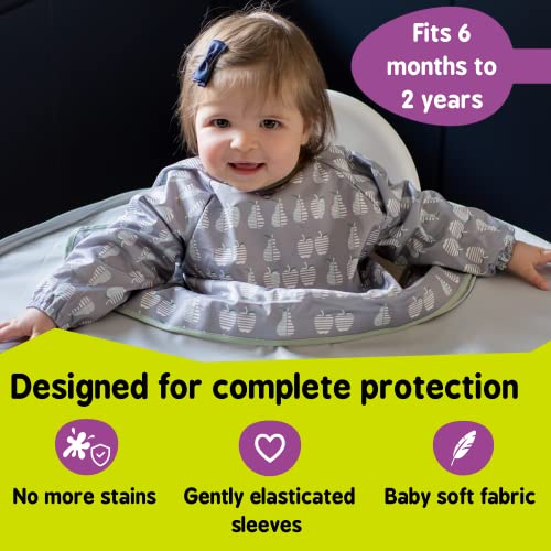Tidy Tot- Spare Baby Bib for Bib & Tray Kit - Mess Proof Long Sleeve Smock Attaches to Feeding Mat - Waterproof Bib – Machine Washable. Fits Babies and Toddlers 6-24 months - Apple