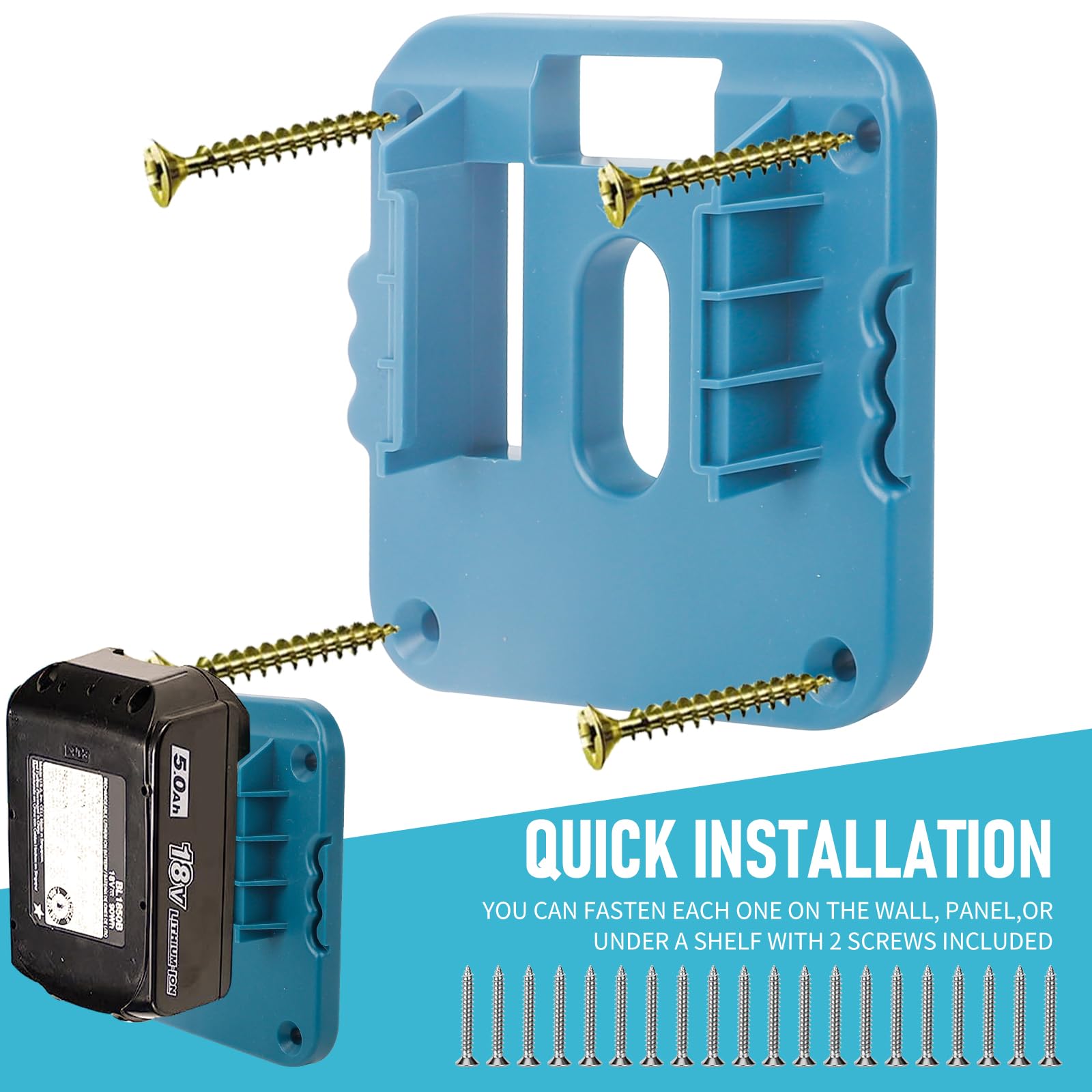 ToolValtz 5 Pack Battery Holder Mount for18V Battery Fit for BL1860 BL1850 BL1840 BL1830,Battery Store and Display for Warehouse, Factory, Truck, Workshop