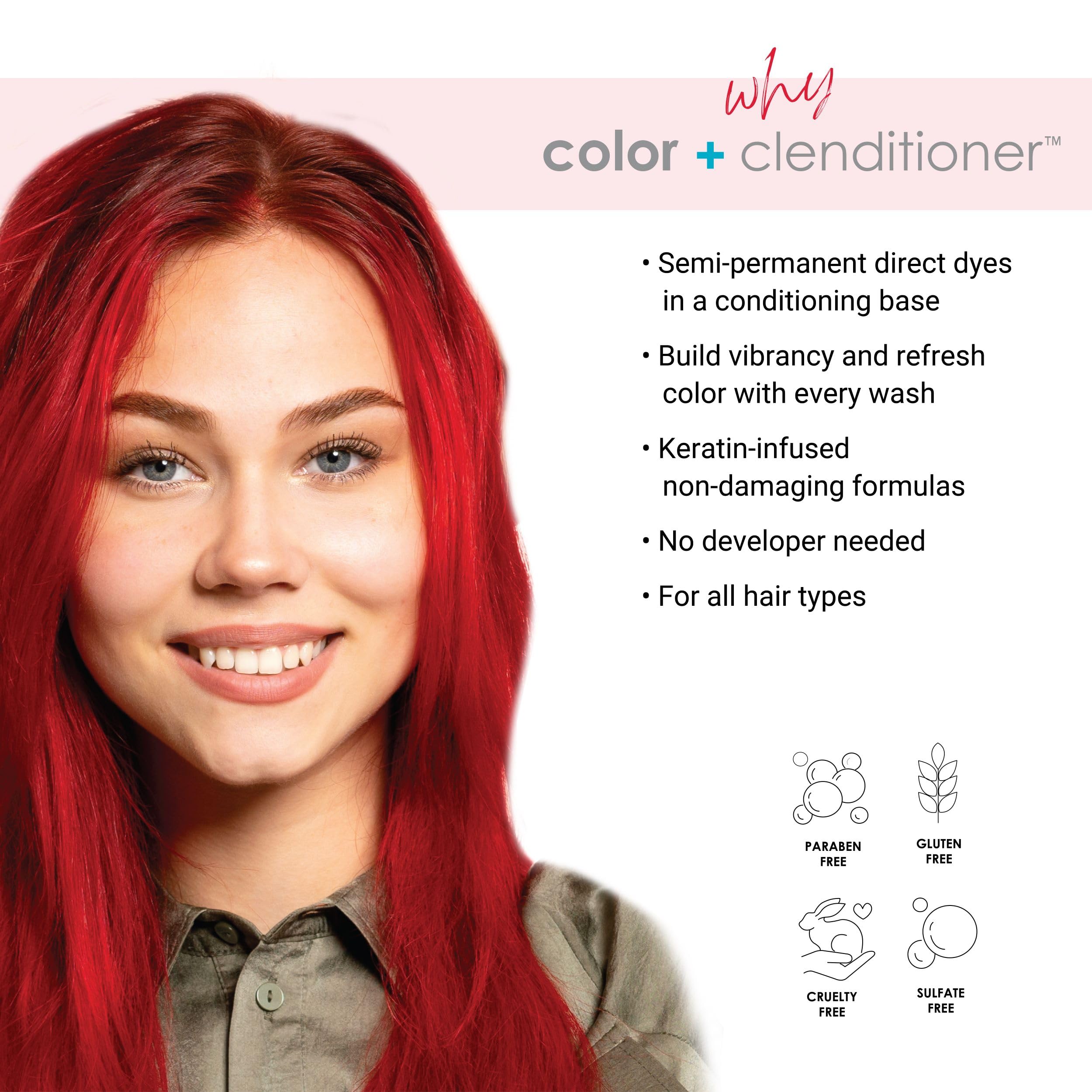 Keracolor Clenditioner Color Depositing Conditioner - Hair Glaze Colorwash, Red, 12 Fl Oz