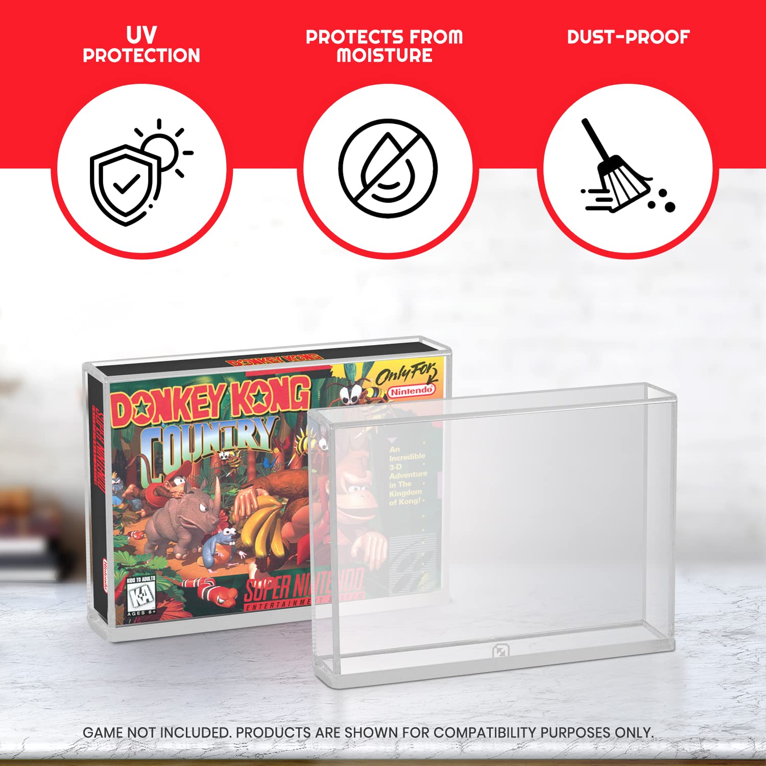 EVORETRO Clear Acrylic Protector Case Compatible with SNES & N64 Games Storage Box, 4MM Thick, Scratch, Dust, UV Resistant (Pack of 2)