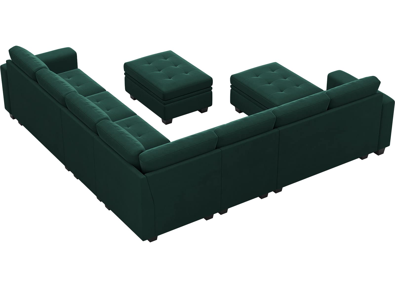 Belffin Oversized Velvet Modular 8-Seat Sectional Sofa Set with Storage Ottoman U Shaped Couch Set Modular Sectional Convertible Sofa Couch with Reversible Chaise Corner Sofa Couch Set Green