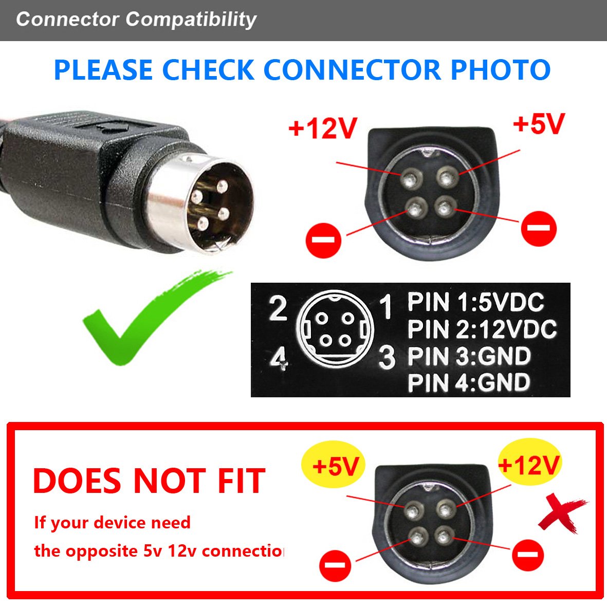 T-Power 5V 12V 4-PIN Adapter for LACIE Models 706479 710199 800040 ACU034A-0512 ACML-51 710200 ACU057A-0512 Sunfone Hard Disk Drive HDD HD Power Supply