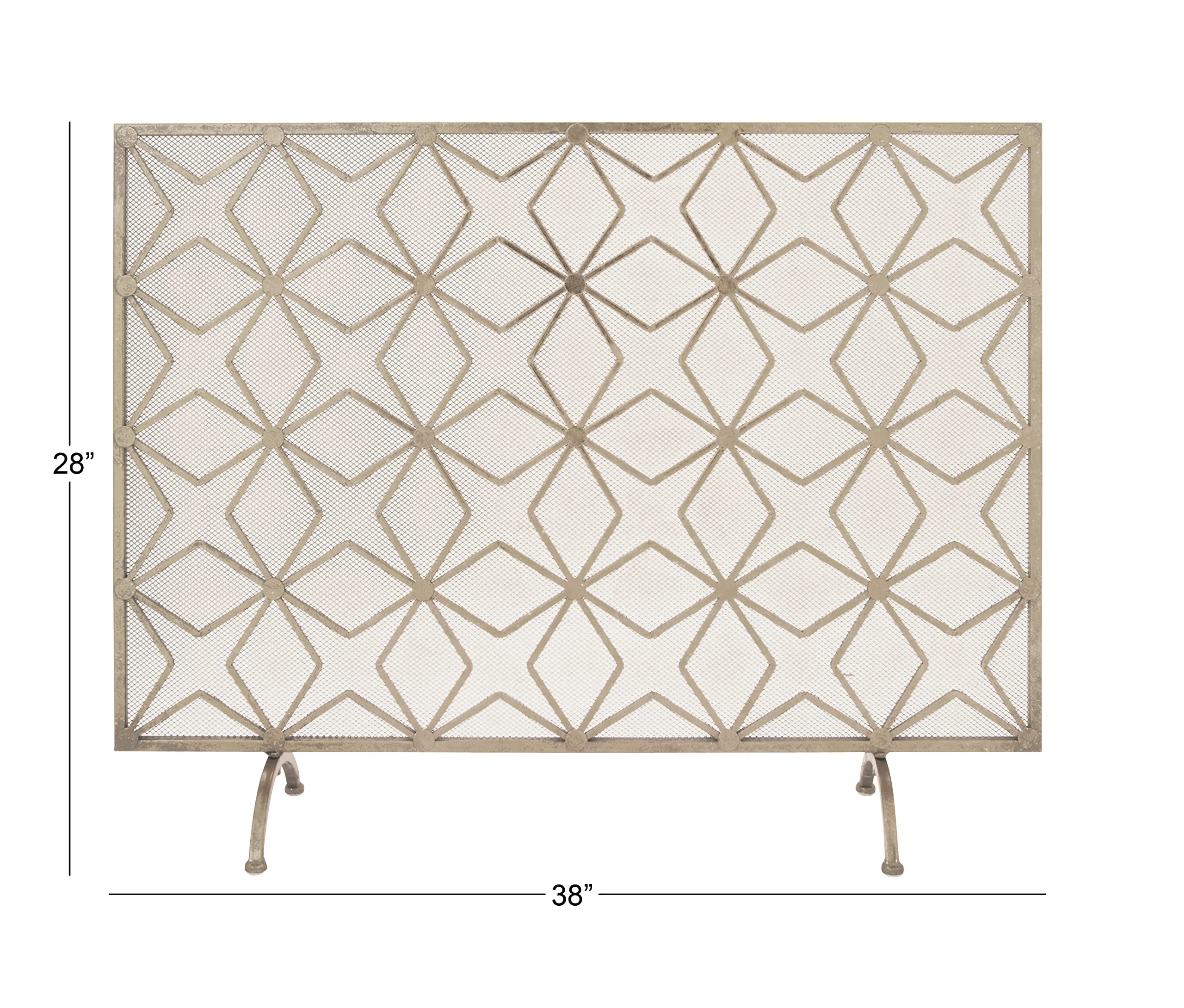 Deco 79 Metal Geometric Star Patterned Single Panel Fireplace Screen with Mesh Netting, 38" x 9" x 28", Gold