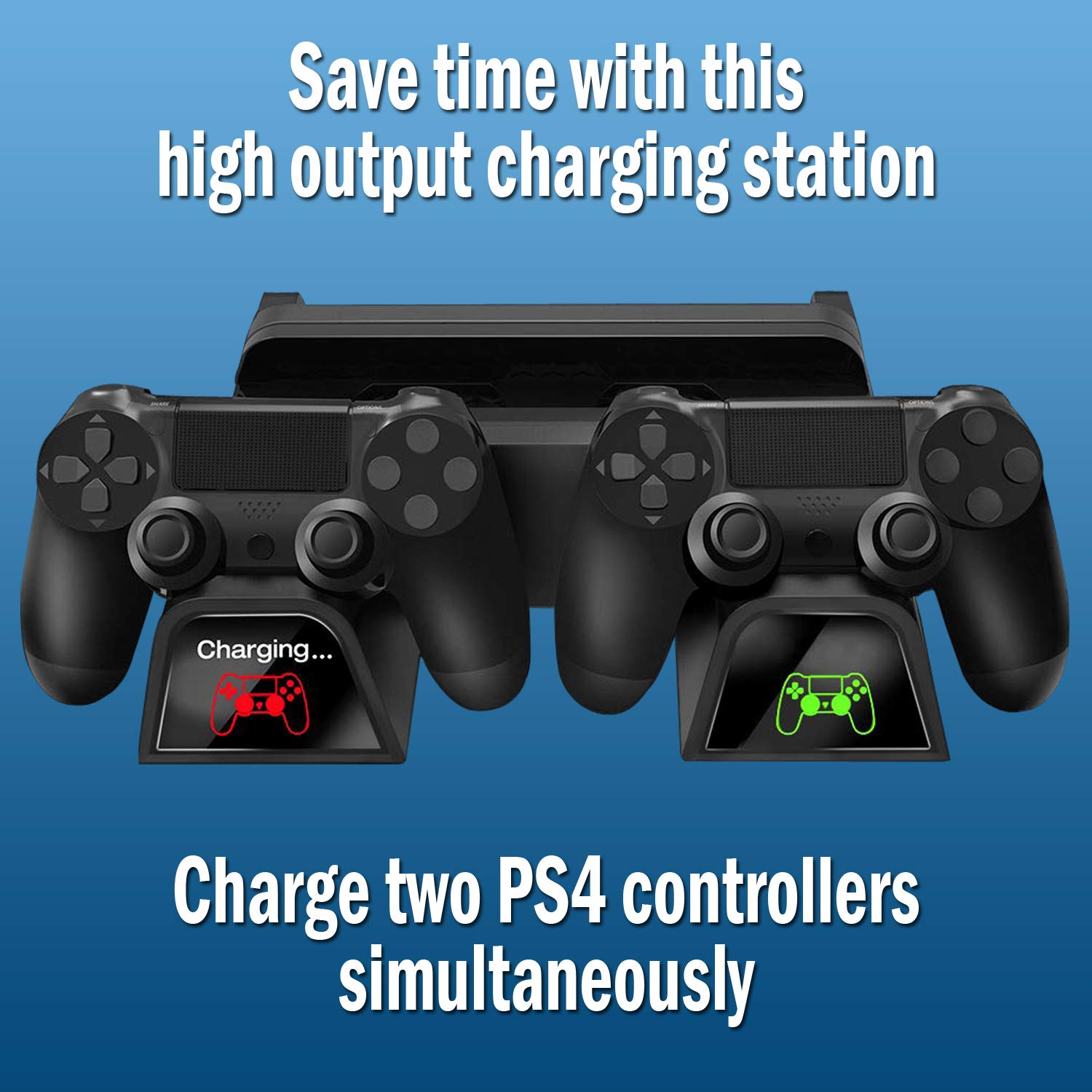Deco Gear Vertical Dual Controller Charging Dock for PS4/ PS4 Slim/ PS4 Pro with 2 High Speed Cooling Fans and Slot for 12 Games