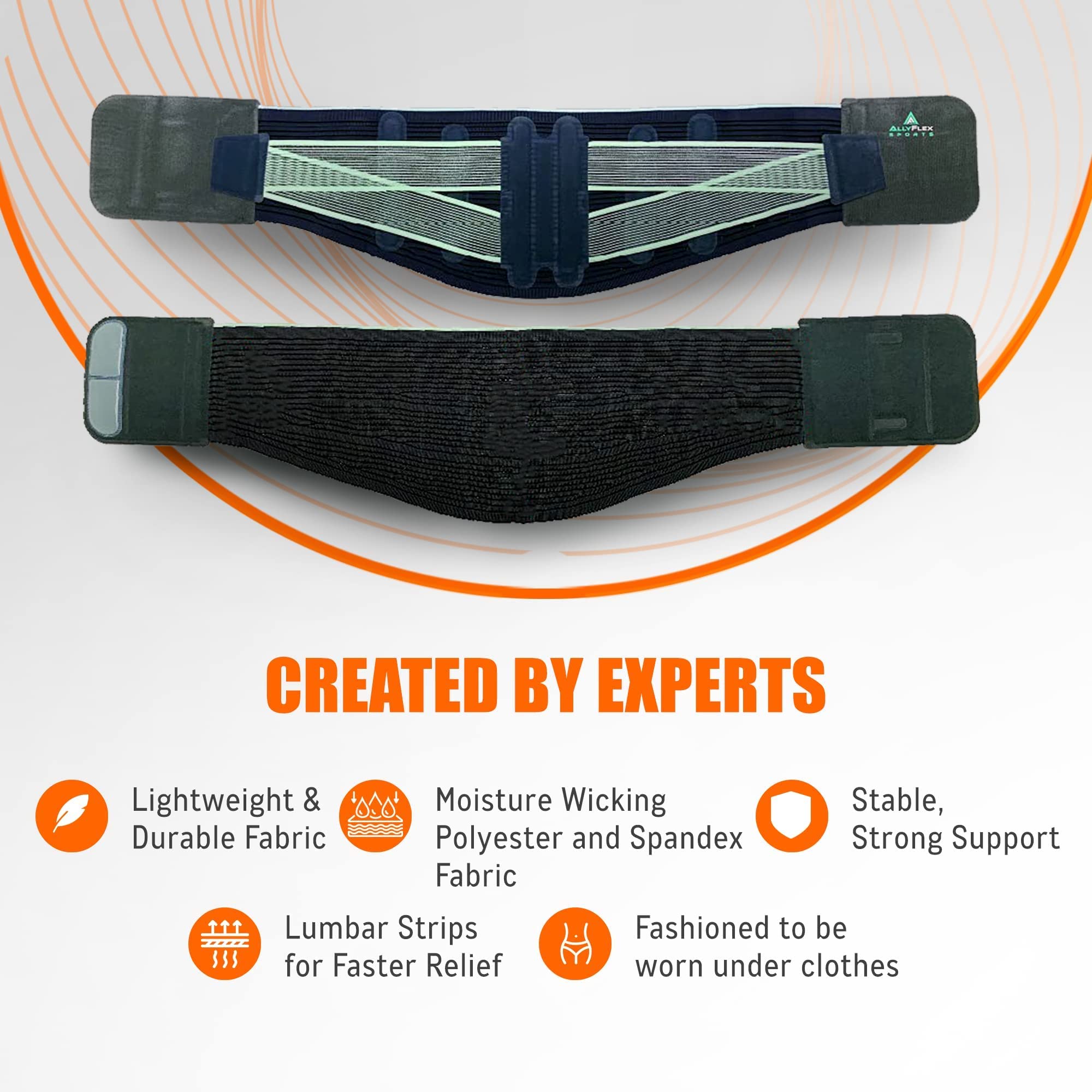 AllyFlex SportsĀ® - Lumbar Support Belt for Women for Back Pain, Slim-Fit Back Brace for Men, Breathable Compression Back Support Brace, 41.5 inches, Medium/Large