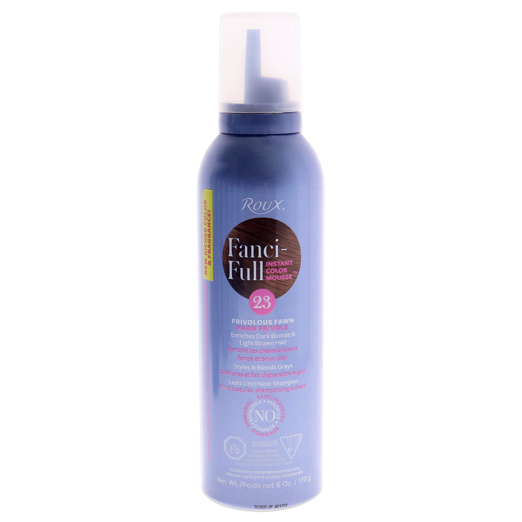Fanci-Full Instant Color Mousse by Roux, 23 Frivolous Fawn, Temporarily Enriches Dark Blonde and Light Brown Hair, 6 Fl Oz