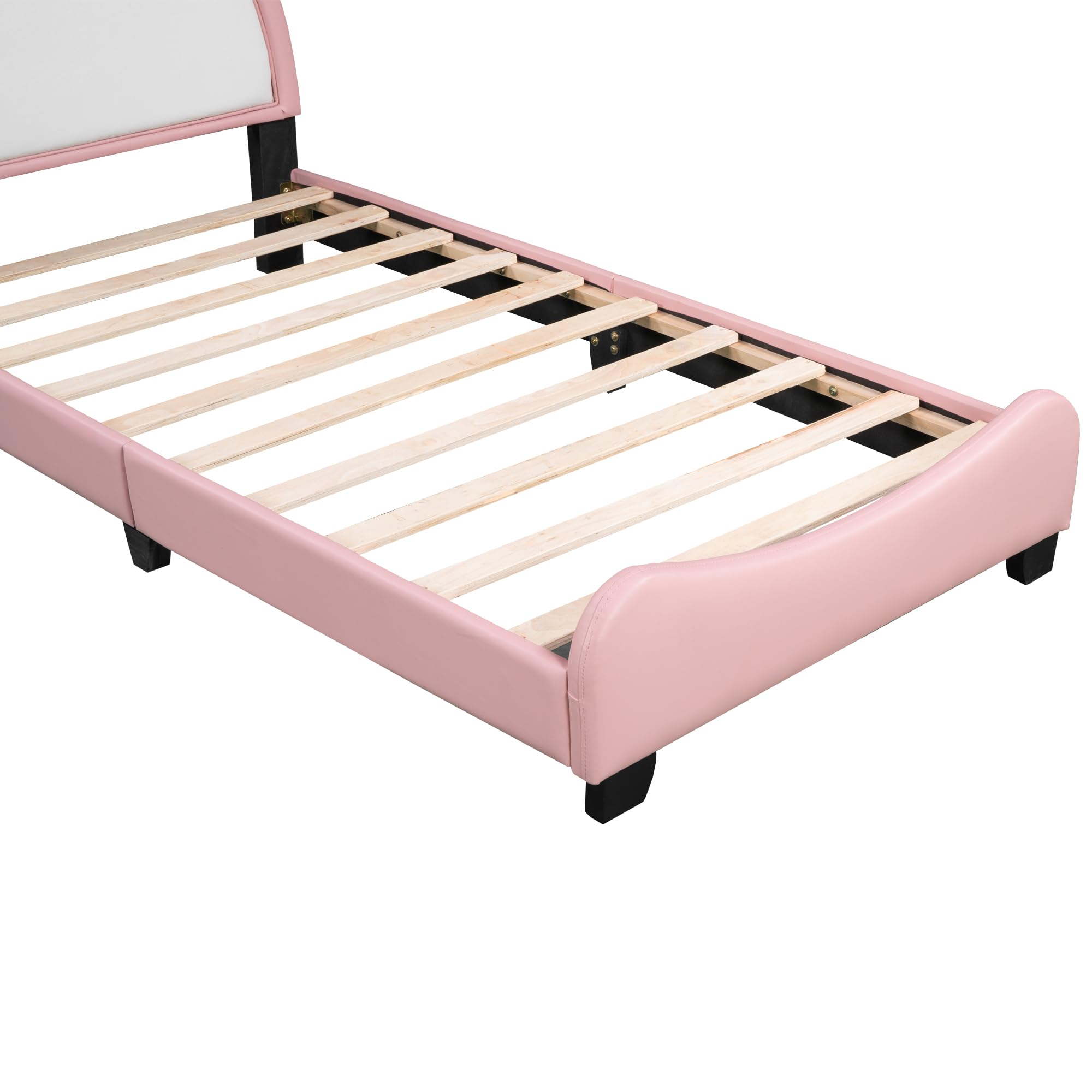 Bellemave Twin Size Princess Bed Frame with Unicorn Shape Headboard,PU Upholstered Princess Twin Bed for Girls,Kids Twin Platform Bed(Twin,Pink)