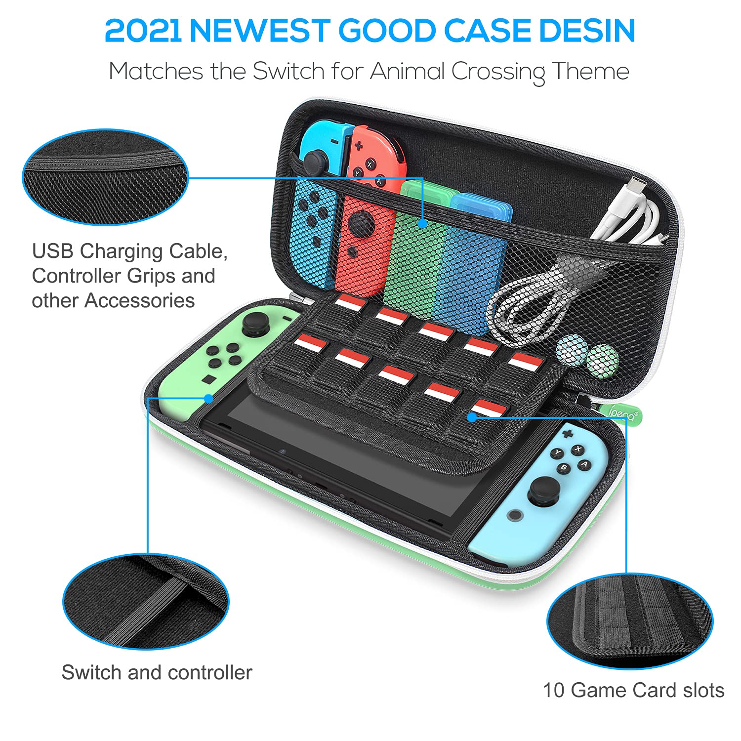 Accessories Bundle Compatible with Nintendo Switch & OLED Model 2021,13 in 1 Accessories kit with Carrying Case,Screen Protector,Game Storage Case,Silicone Case,Thumb Grip Cap Compatible with Joy-Con