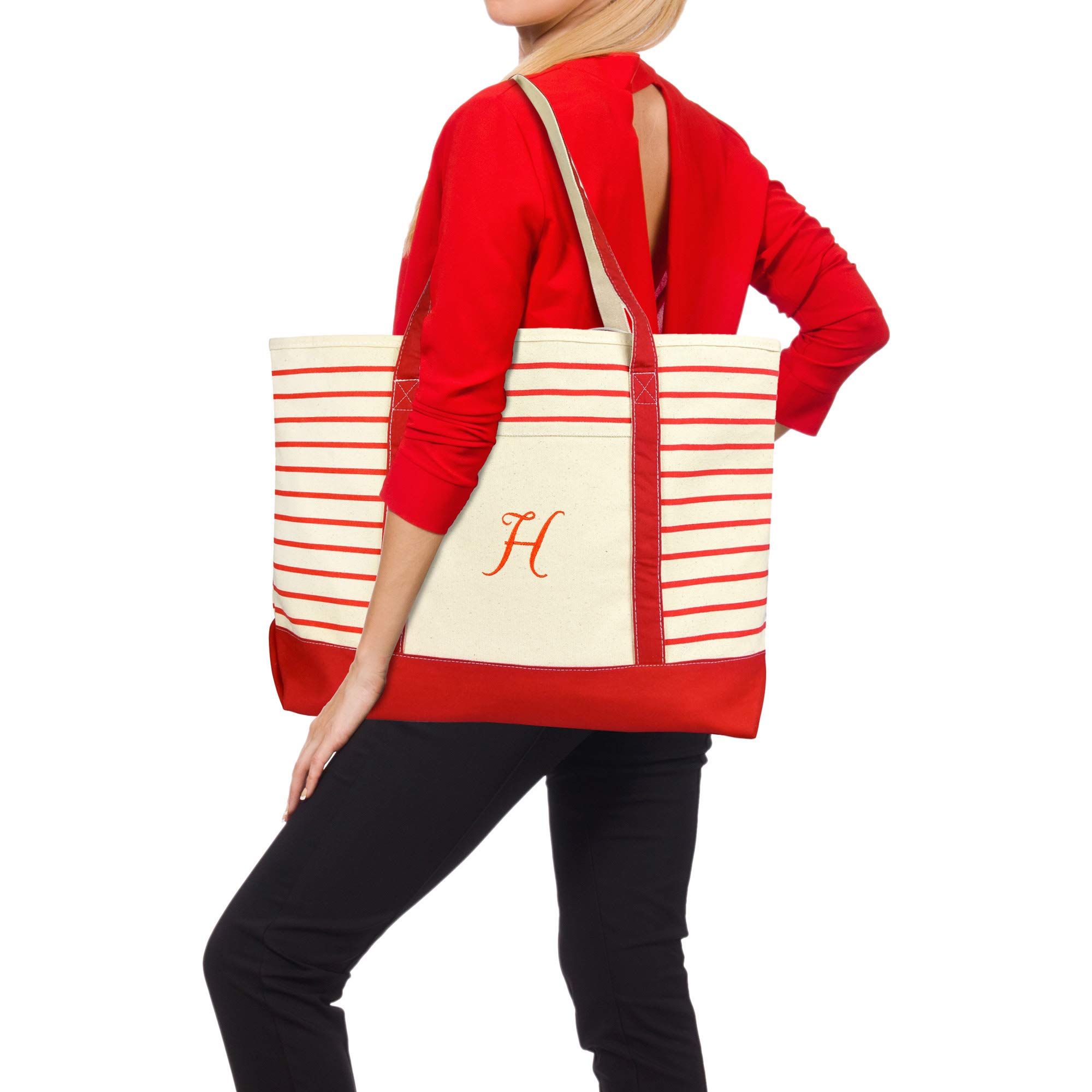 DALIX 23" Large Striped H-Initial Tote Bag Womens Ballent Letter H in Black