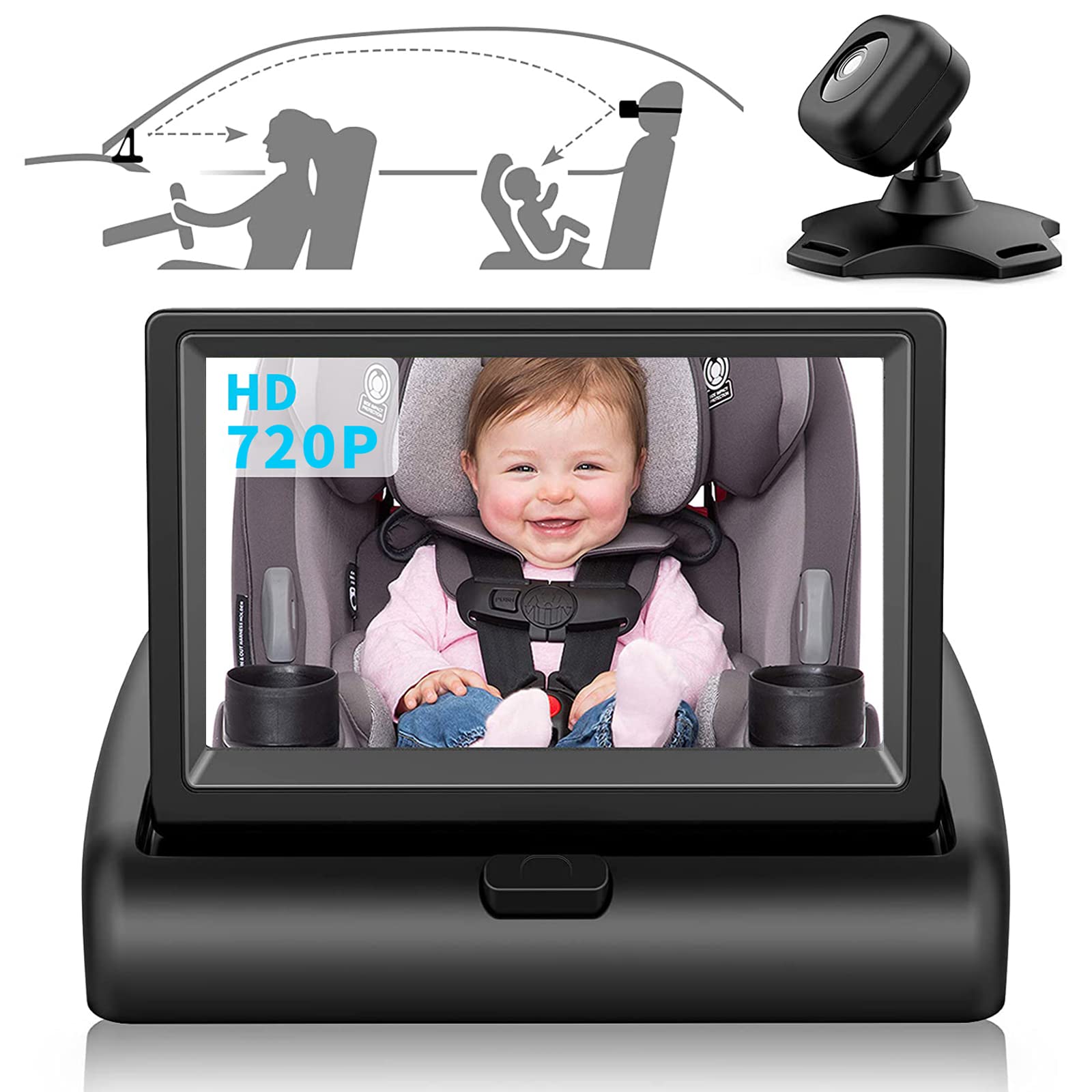 Burstler Baby Car Camera,Back Seat Car Seat Camera With Night Vision,With 4.3'' HD Display Easily Observe The Baby’s Move,Baby Car Mirror With 360° Fixable Camera(Black)