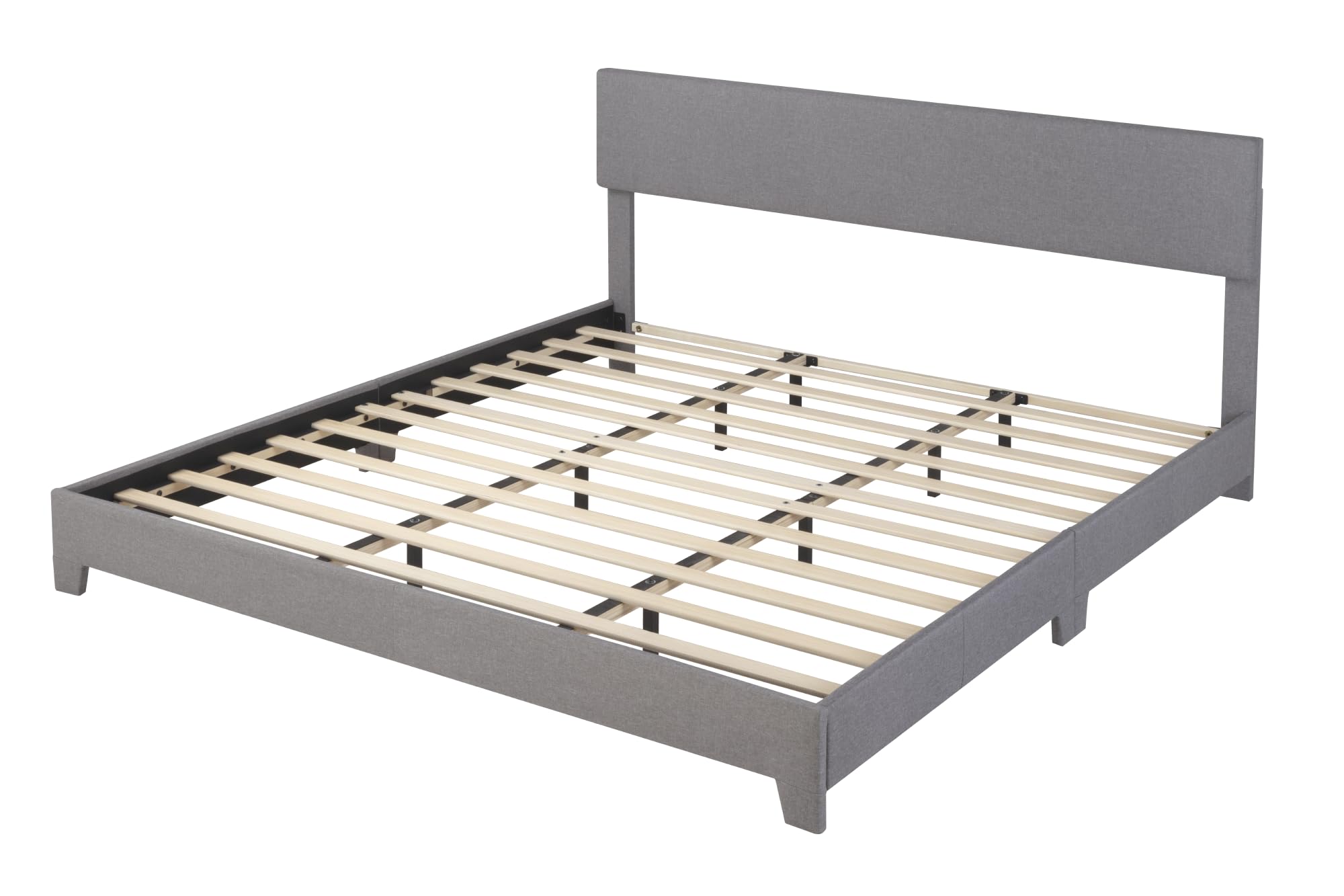 Allewie King Size Platform Bed Frame with Adjustable Upholstered Headboard, Strong Wood Slats, Heavy Duty Mattress Foundation, No Box Spring Needed, Noise-Free, Easy Assembly, Light Grey