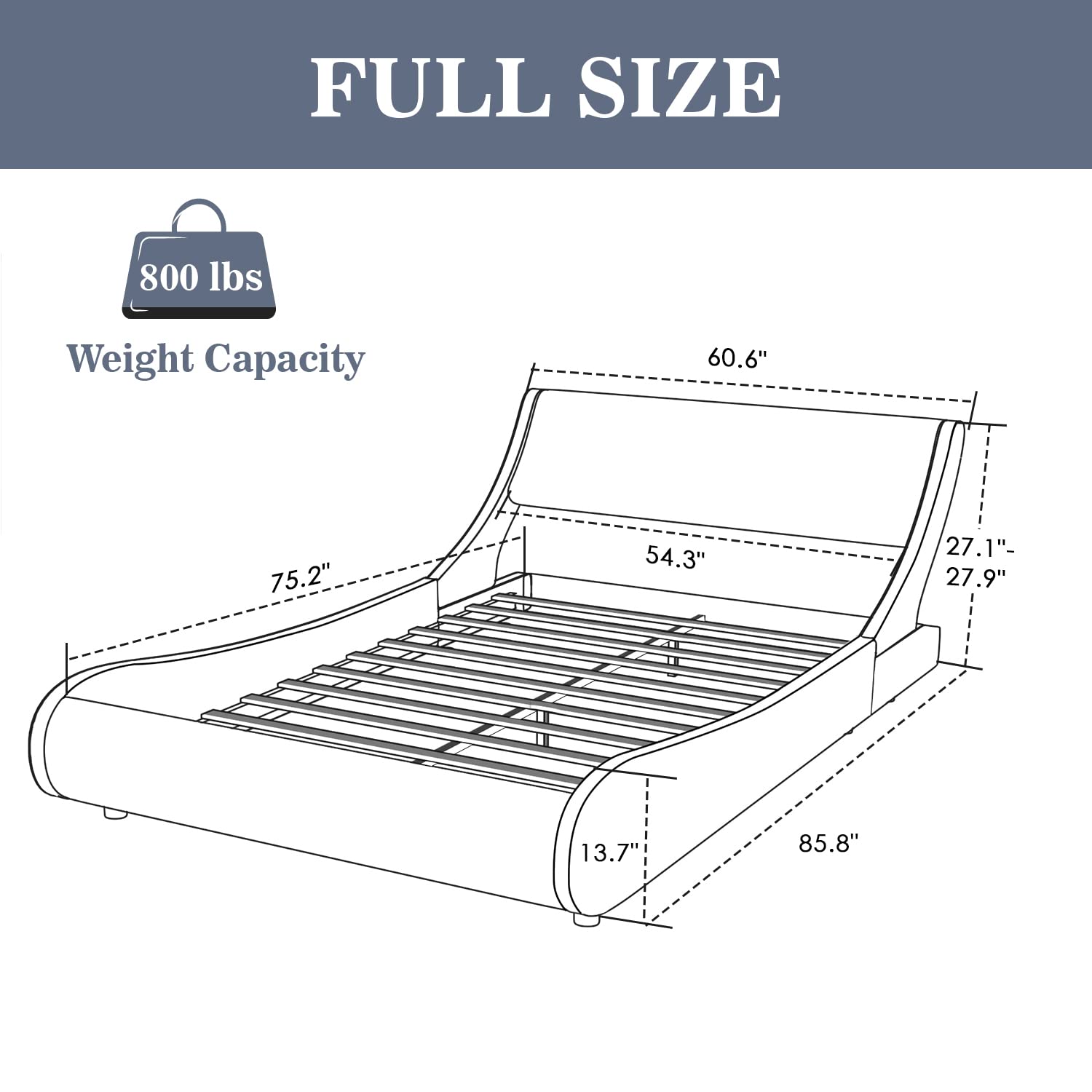 Allewie Upholstered Queen Size Platform Bed Frame Modern Low Profile Sleigh Bed with Faux Leather Headboard, Easy Assembly, No Box Spring Needed, Black & White