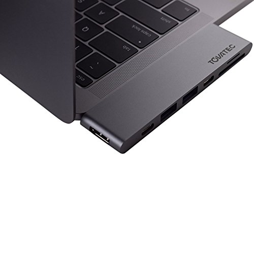Tovatec Aluminum USB C Adapter Hub for 2016/2017 MacBook Pro 13 and 15 40Gbs Thunderbolt 3, 4k HDMI, Pass-Through Charging, Space Gray, 4.5"