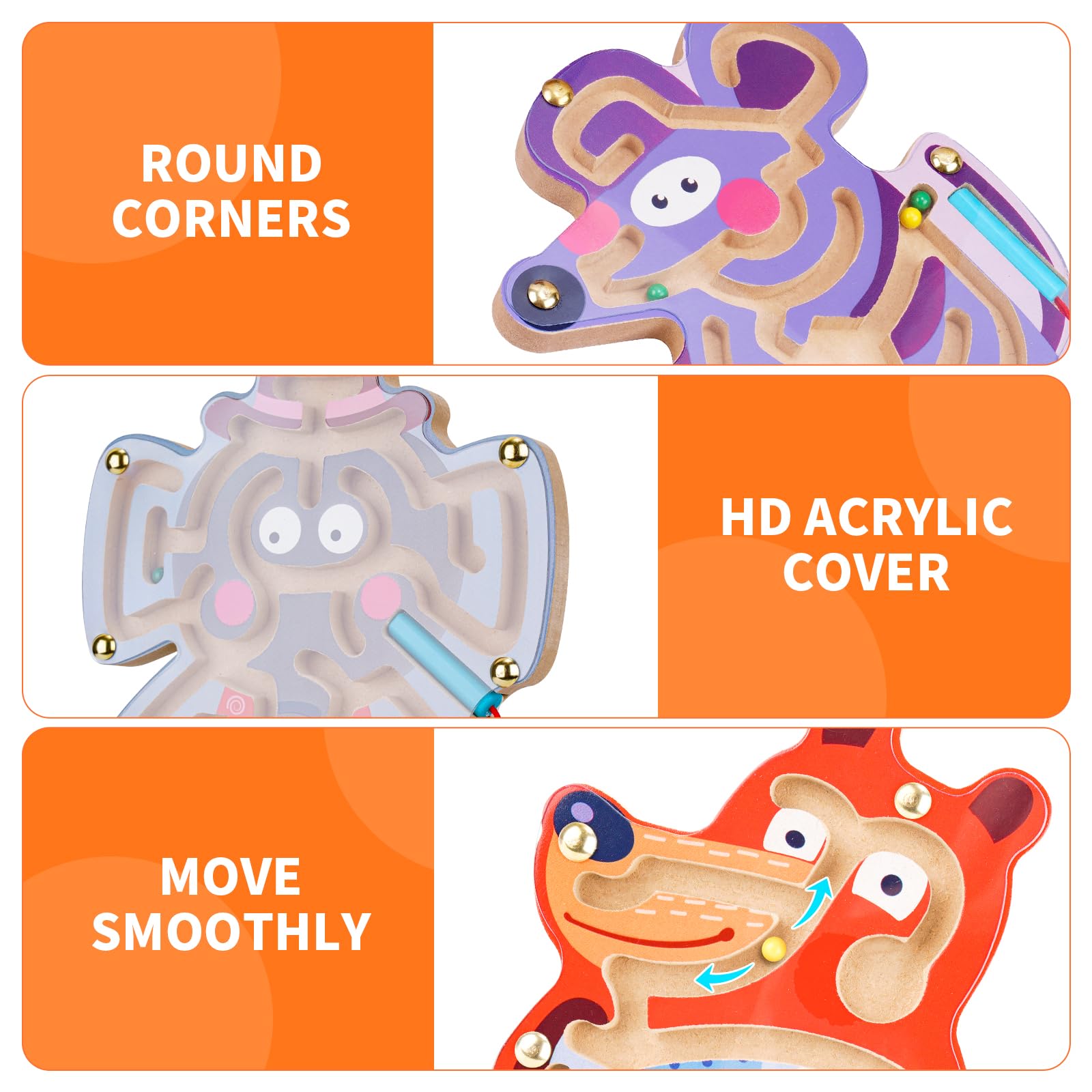 NiToy 4PCS Wooden Magnetic Maze Toys for Kids 3+, 7''x8'' Animal Interactive Puzzle Game Board Montessori Labyrinth STEM Activity Child Fine Motor Skill Development Preschool Birthday Gift (4 Animals)