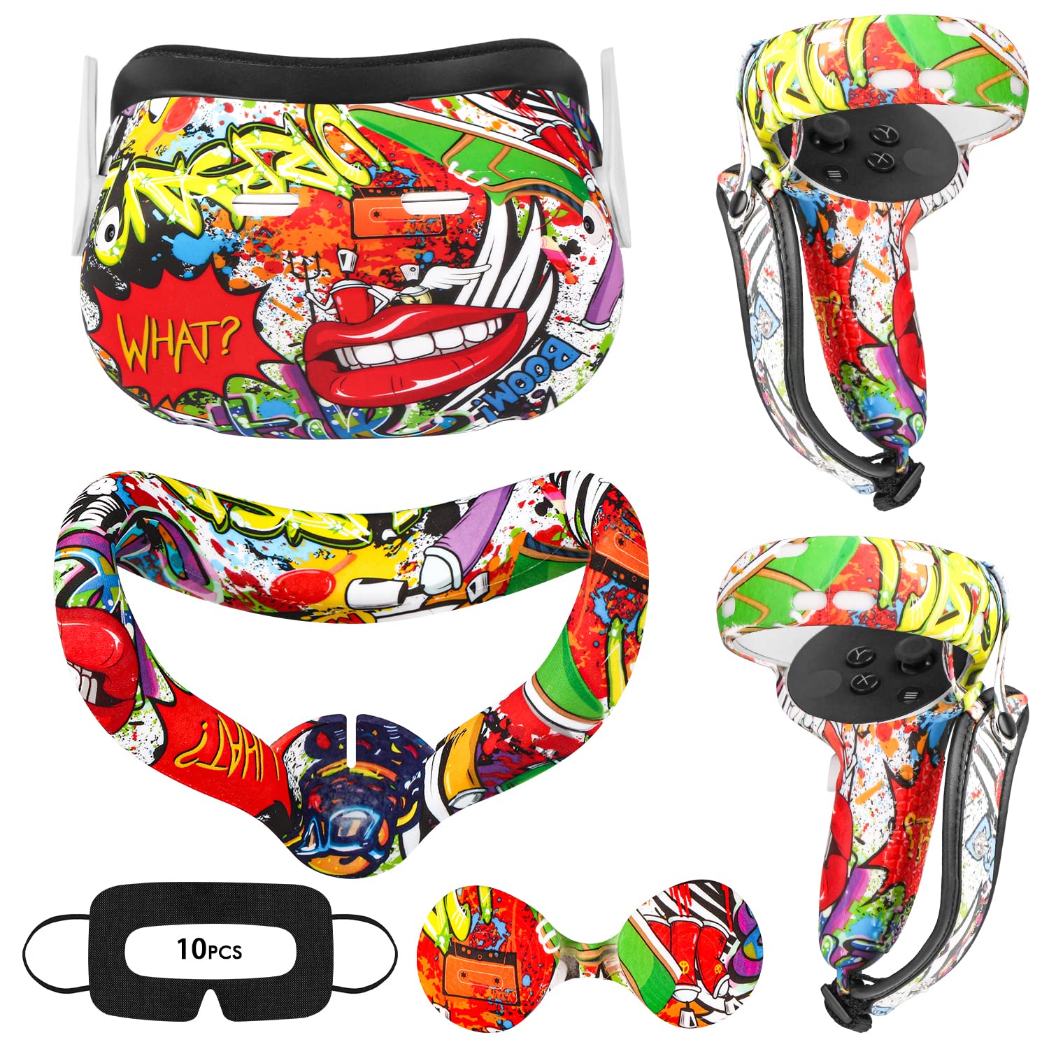 Accessories for Oculus Quest 2, YIZEIJOB VR Protective Silicone Cover Skin Set Compatible with Meta Quest 2 - Street Graffiti