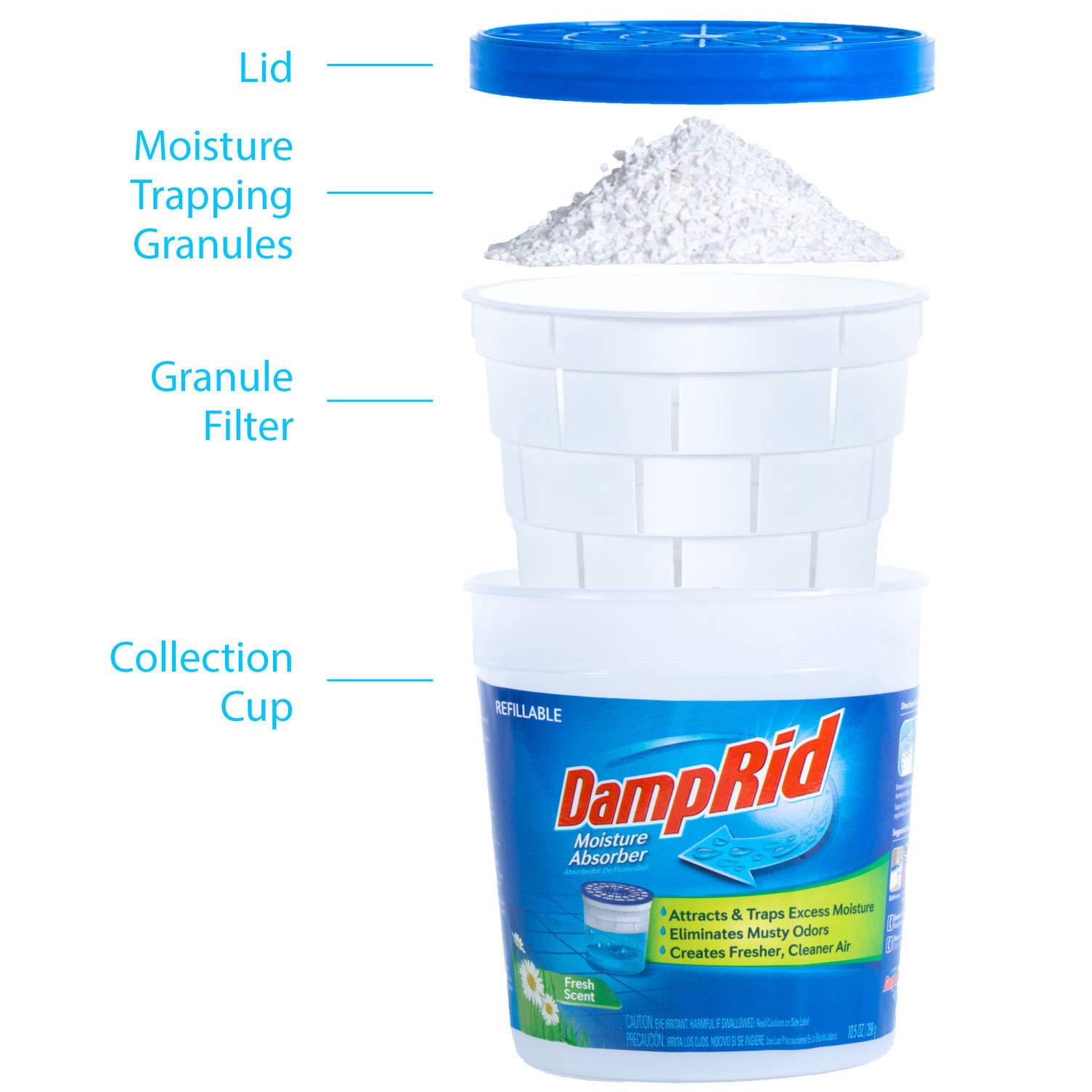 DampRid Fresh Scent Refillable Moisture Absorber - 10.5oz cup β Traps Moisture for Fresher, Cleaner Air