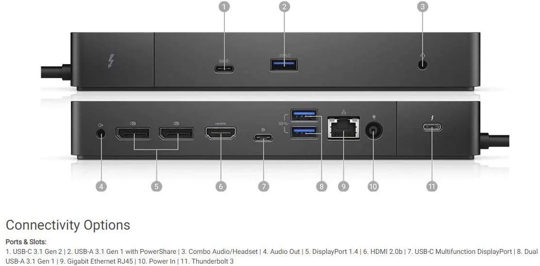 Dell WD19TB Thunderbolt Docking Station with 180W AC Power Adapter (130W Power Delivery)