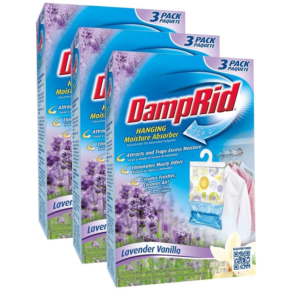 DampRid Lavender & Vanilla Hanging Moisture Absorber, 3 ct, 42 Ounce - 3 Boxes,, 3Count ()