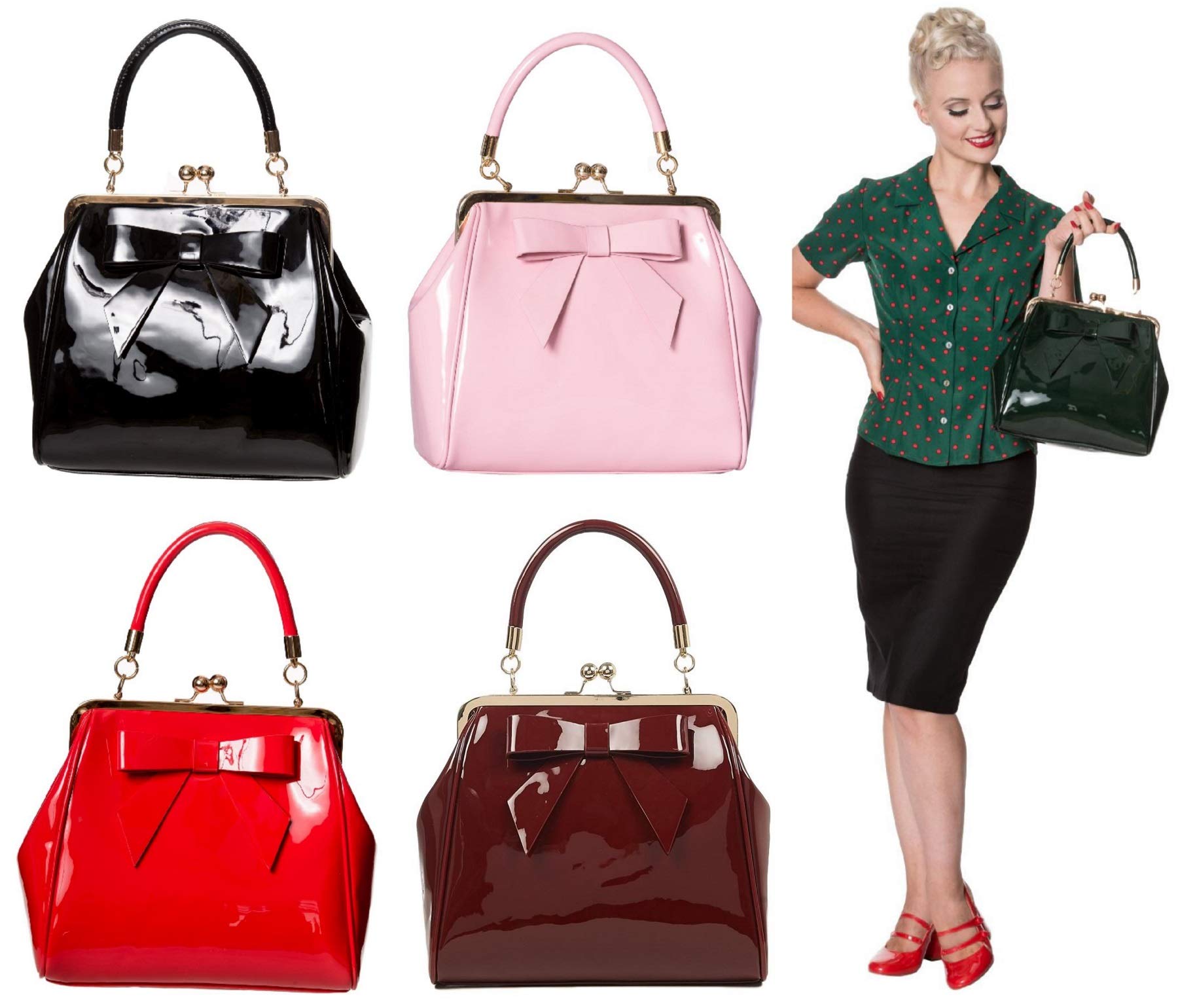 Dancing Days American Vintage Rockabilly Retro 50s Top Handle Bag Handbag (Burgundy)