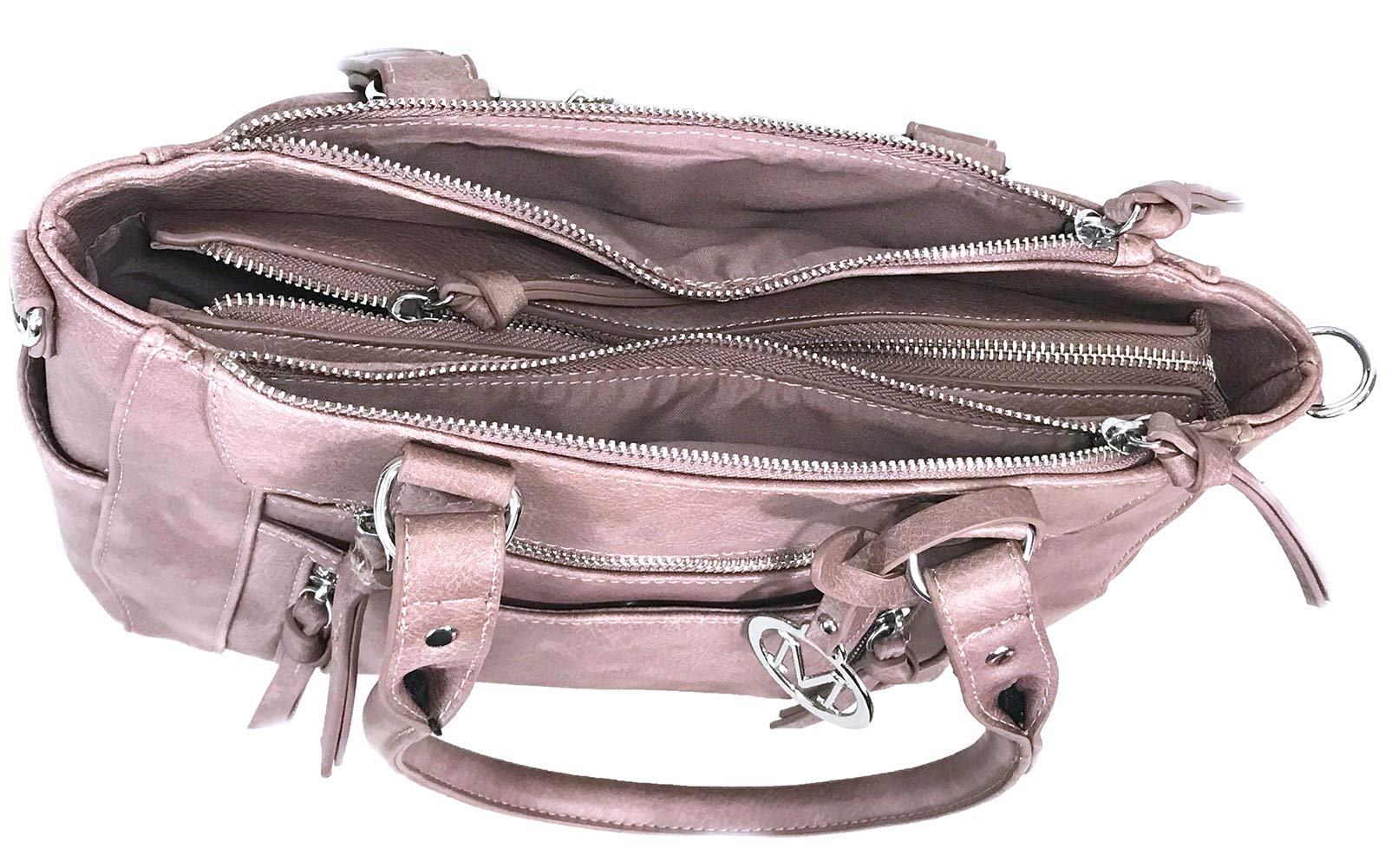 Zzfab Medium CCW Bag Multi-Zippers Fashion Faux Leather Concealed Carry Purse (Mauve)