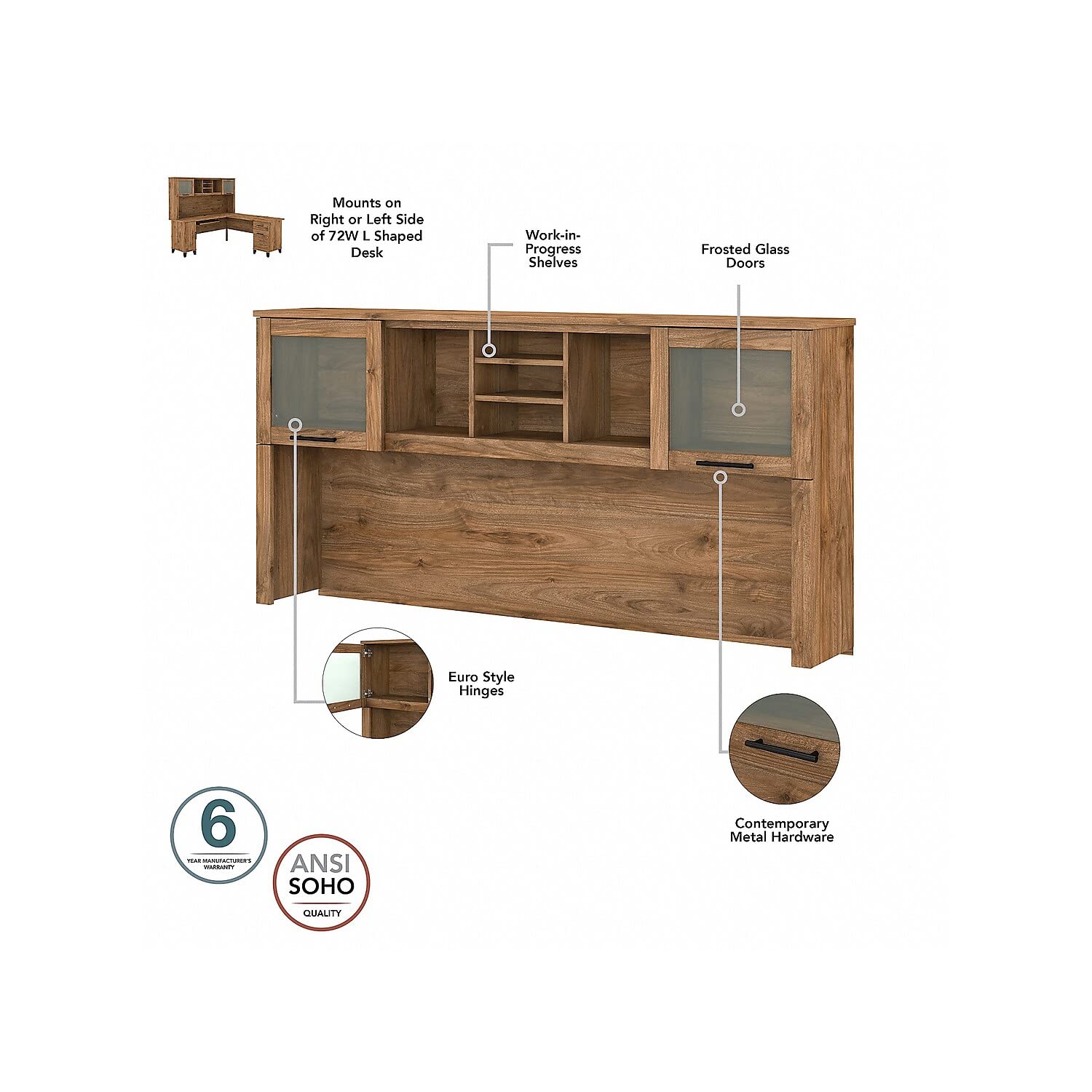 Bush Furniture Somerset 3 Position Sit to Stand L Shaped Desk with Hutch | Wide Office Computer/Laptop Desk with Storage Shelves & Drawers | Study Table and Work Desk in Fresh Walnut