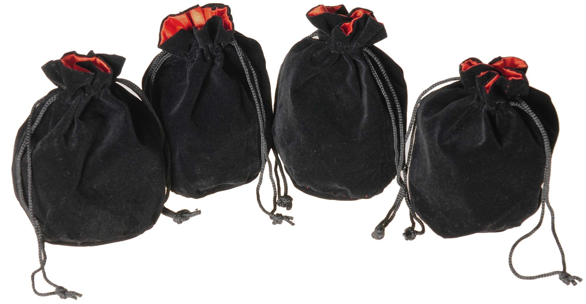 Deluxe Games and Puzzles Drawstring Dice Pouches, Black Velvet, Red Satin Lined, 3 x 5 Inches, Bundle of 4 Pouches