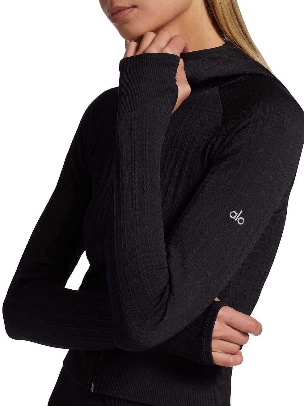 Alo Yoga Women's Seamless Cable Knit Jacket (as1, alpha, x_s, regular, regular, Black)