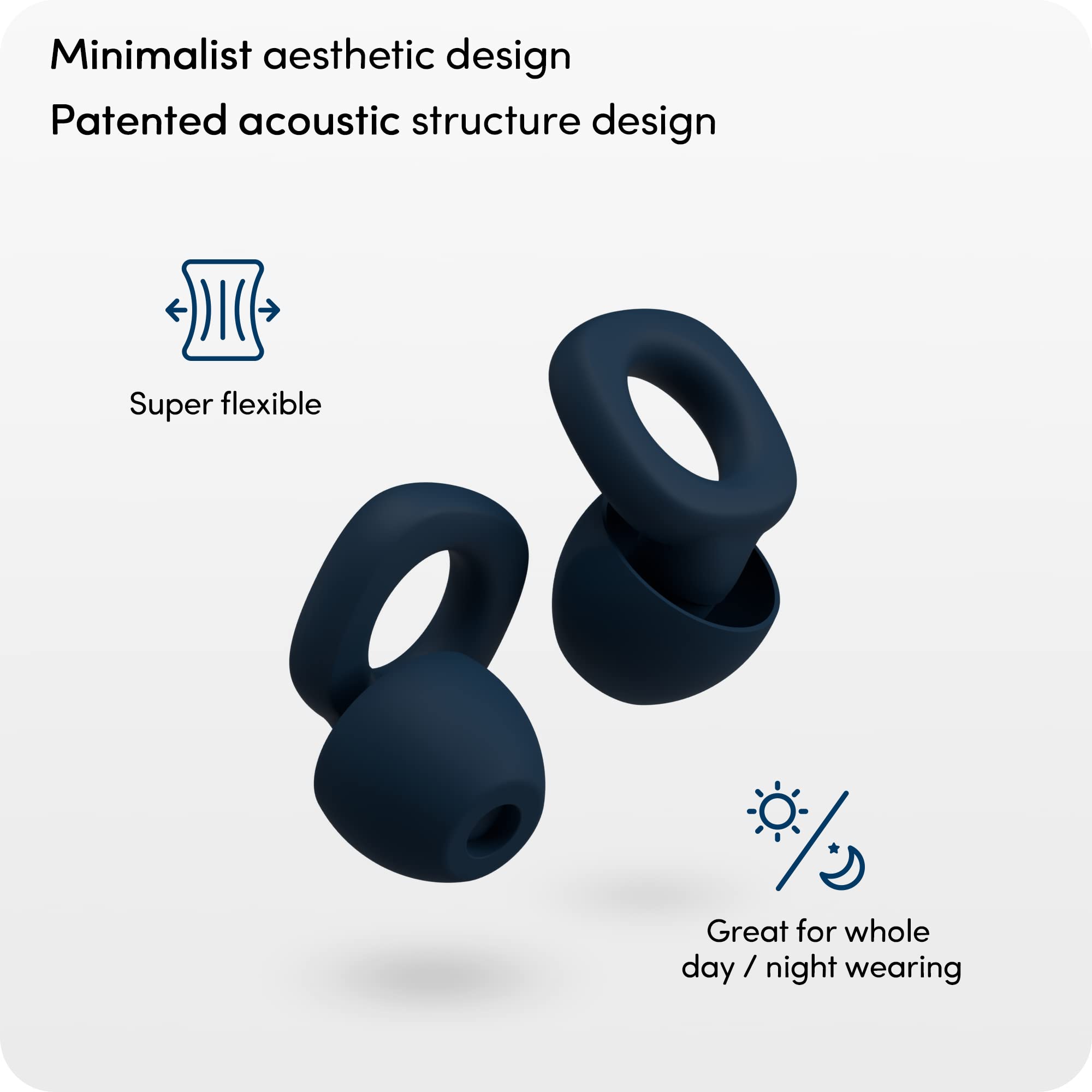 Audree Soft Ear Plugs for Noise Reduction, Reusable Flexible Earplugs for Sleep, Travelling, Focus, Study & Noise Sensitivity, 28dB Noise Cancelling, 8 Silicone Ear Tips in XS/S/M/L, Blue