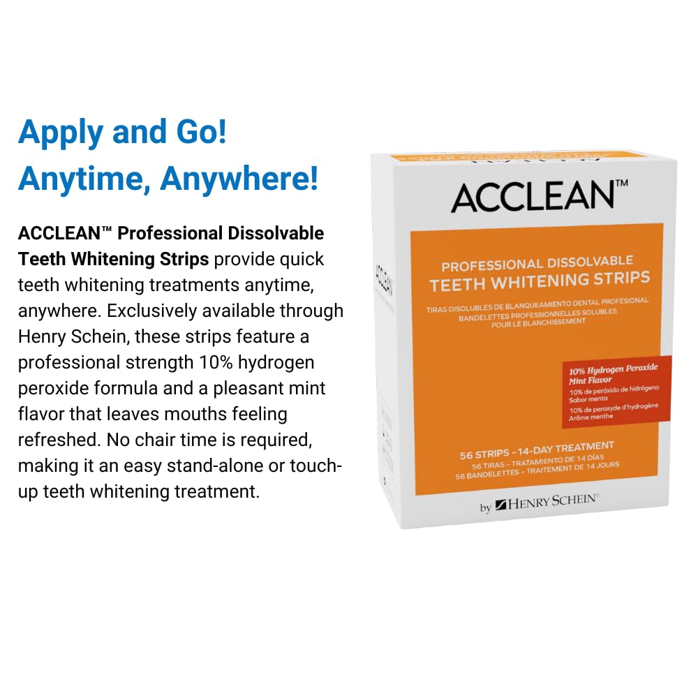 Acclean 10% Hydrogen Peroxide Teeth Whitening Strips; Dissolvable Whitening Strips for 28 Treatments; One (1) Box of 56 Dissolvable Teeth Whitening Strips