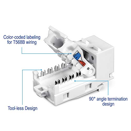 TRENDnet Cat6 Keystone Jack, 25-Pack Bundle, 90° Angle Termination, Compatible with Cat5, Cat5e, Cat6 Cabling, Color-Coded Labeling, Gold-Plated Contacts, Tool-Less Design, White, TC-K25C6
