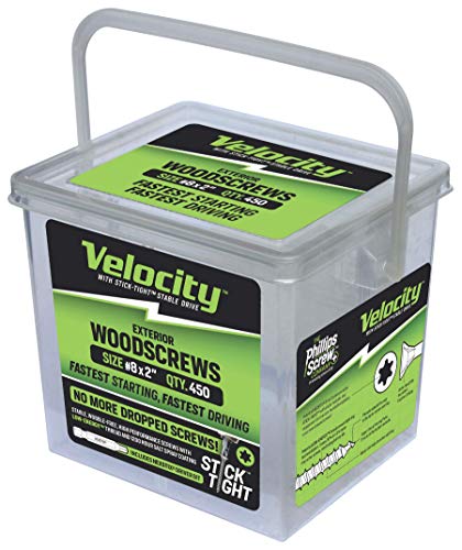 Velocity Exterior 2 Inch Wood Screws Contractor Pack (Size #8) – Stick Tight Technology, Made with Carbon Steel, Includes Hexstix Bit & Storage Organizer Fence Screws for Wood (450 Pieces)
