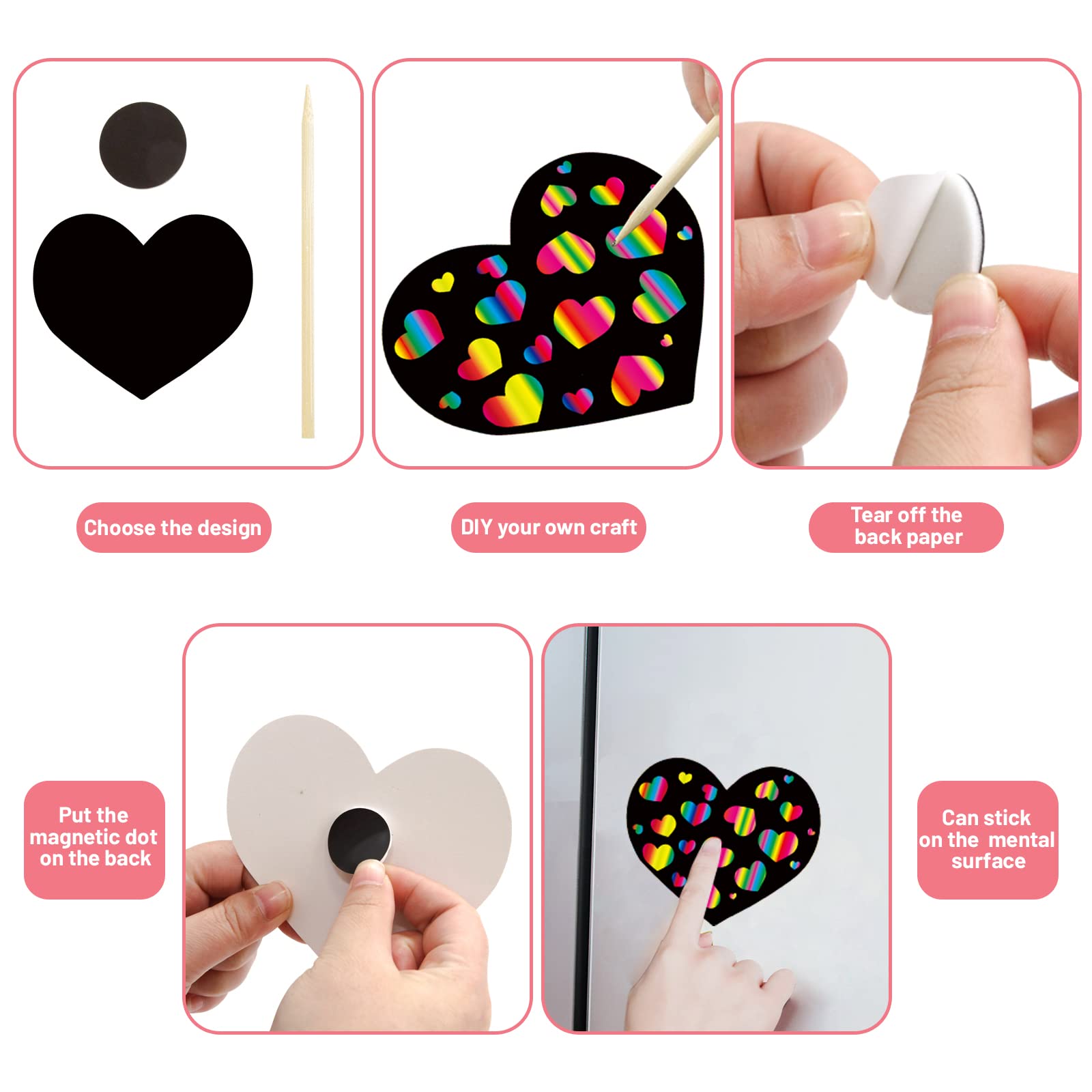 Fancy Land Mothers Day Scratch Crafts Kit for Kids Scratch and Sketch Art Paper Magnet Ornaments 24 Pcs
