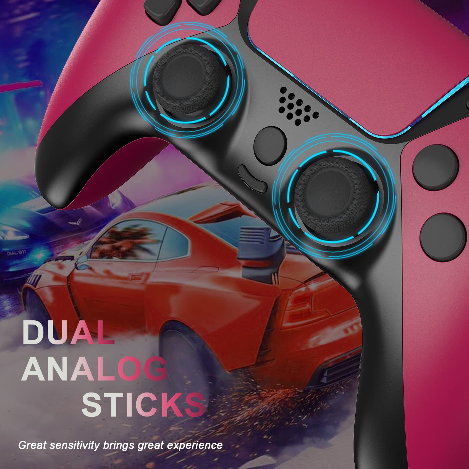 AUGEX Wireless Controller, Game Pad for PS 4 Slim with Enhanced Dual Vibration/Analog Sticks/6-Axis Motion Sensor, Compatible with PC/Windows 7/8/10/11