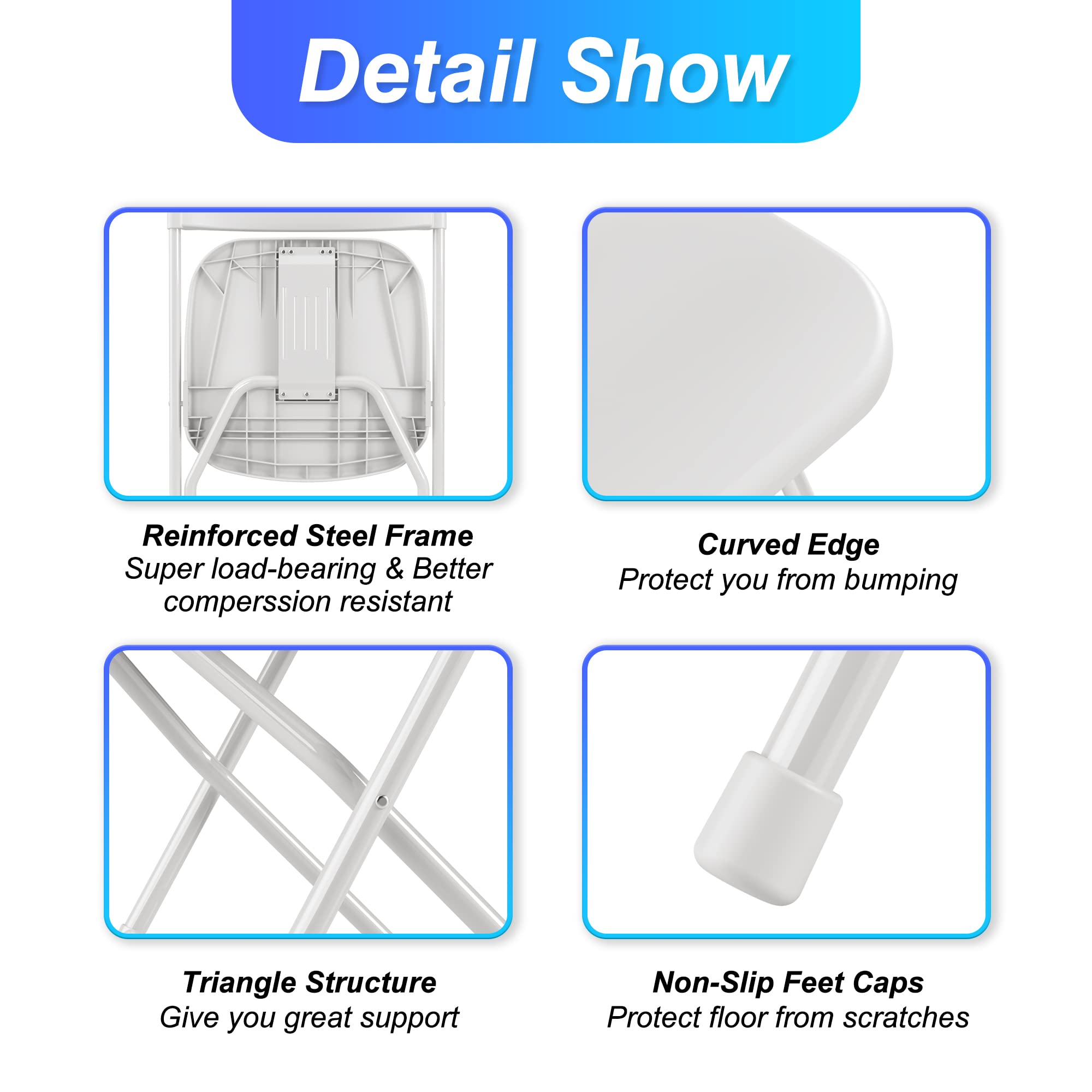 Allpop 10 Pack Plastic Folding Chair, 300lb Capacity, Portable Commercial Chair with Steel Frame for Home Office Wedding Party Indoor Outdoor Events, Stackable, Black
