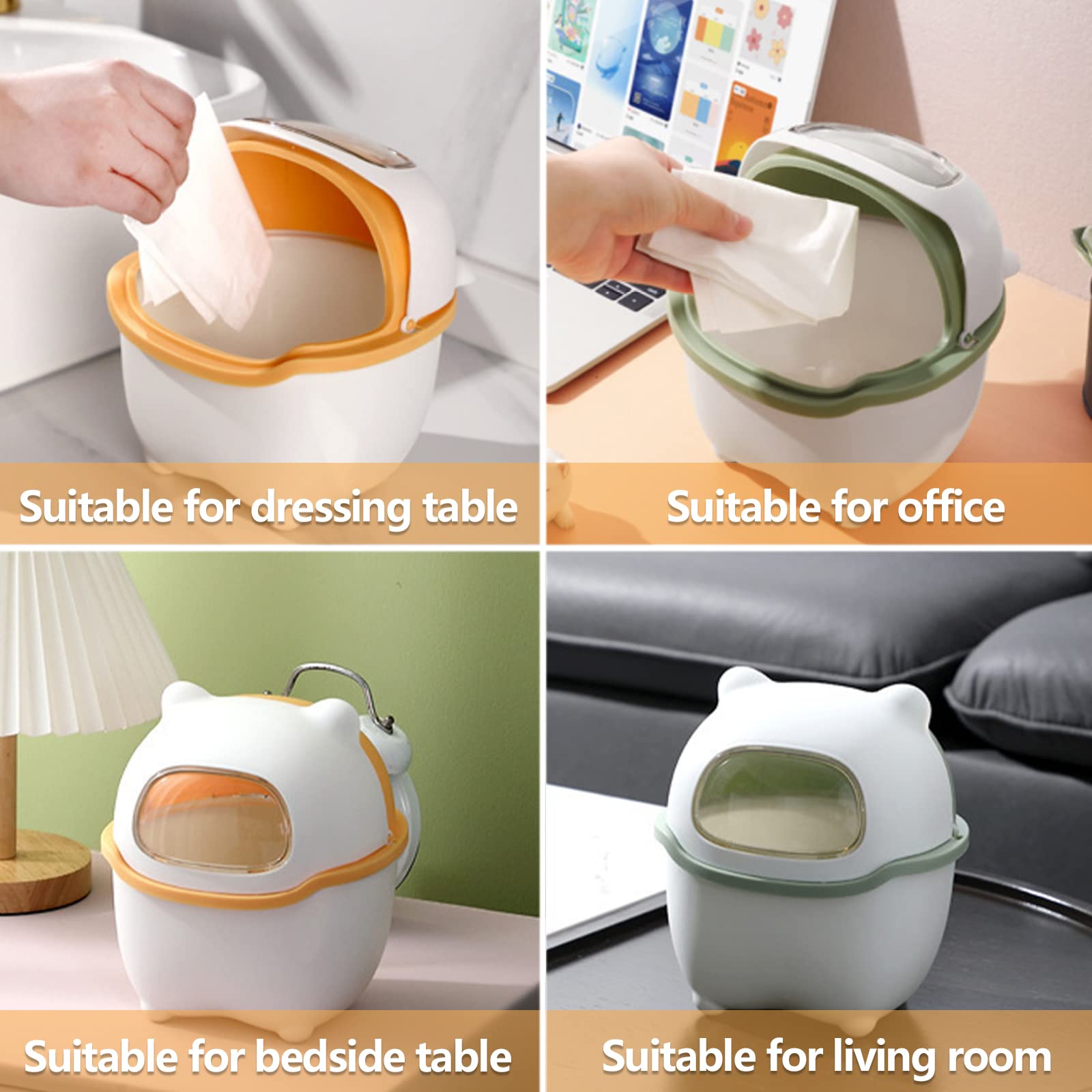 Benshukam Mini Desk Trash Can Flip Countertop Garbage Bin Small Trash Can Bathroom Trash Cans with Lids for Kitchens, Offices, Waste Basket for Dressing Table (Yellow)