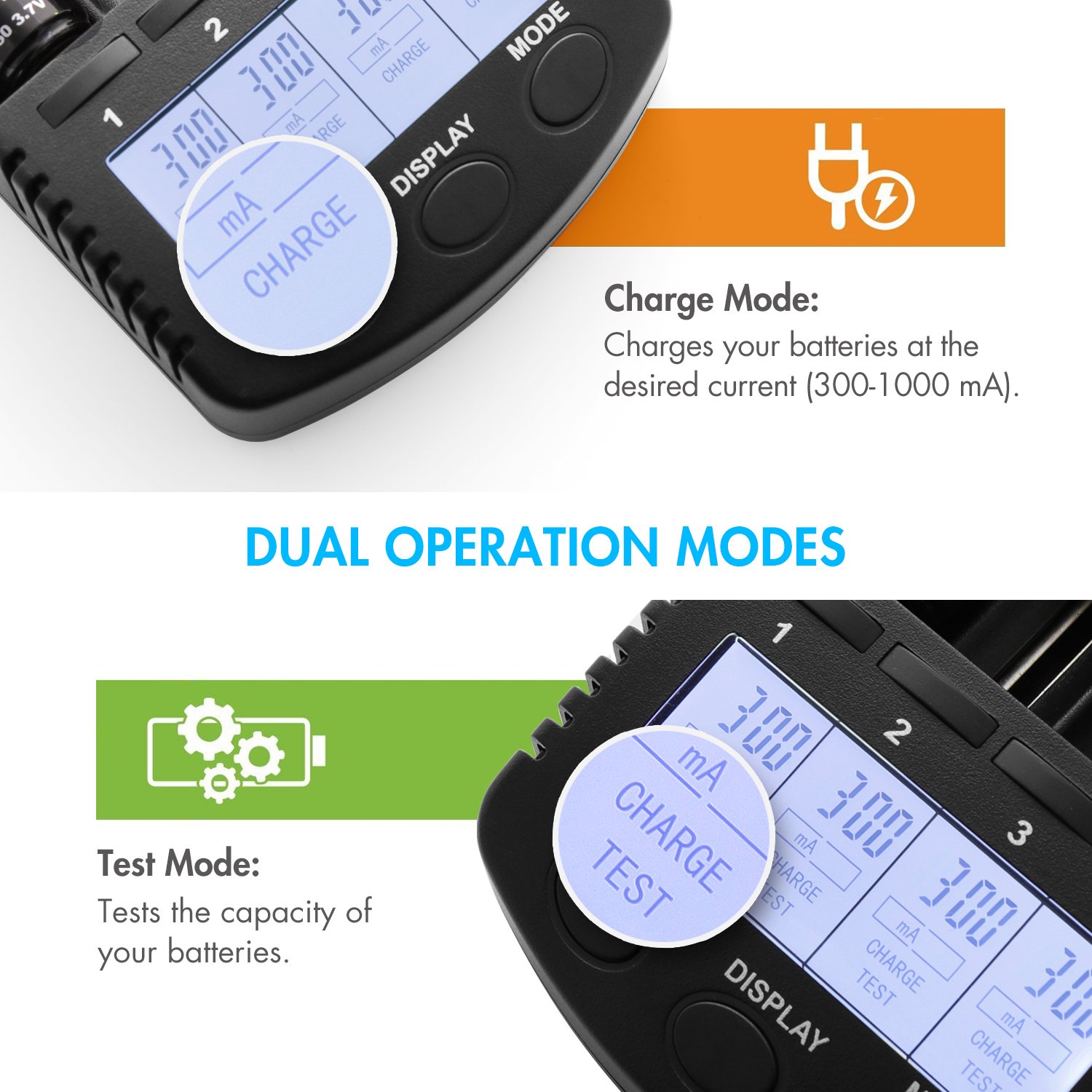 Tenergy TN456 Intelligent Universal Battery Charger with 4 Slots, LCD Display, USB Output, Power Adapter, Rechargeable Battery Charger for Li-ion/NiMH/NiCD Rechargeable Batteries