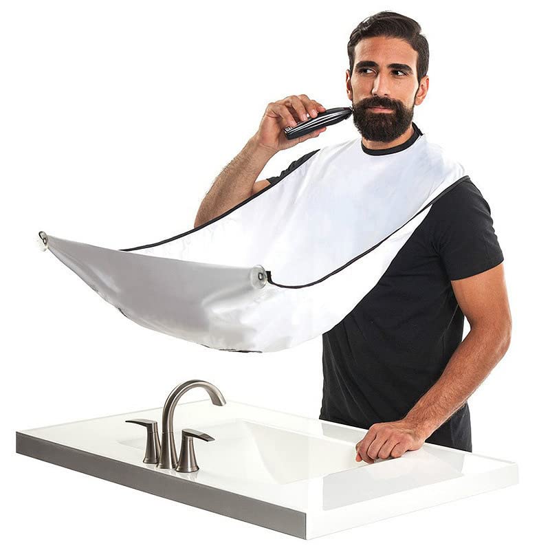 Beard Bib Beard Apron Beard Hair Catcher for Men Shaving Trimming With 4 suction cups Best Gifts for Men (white)