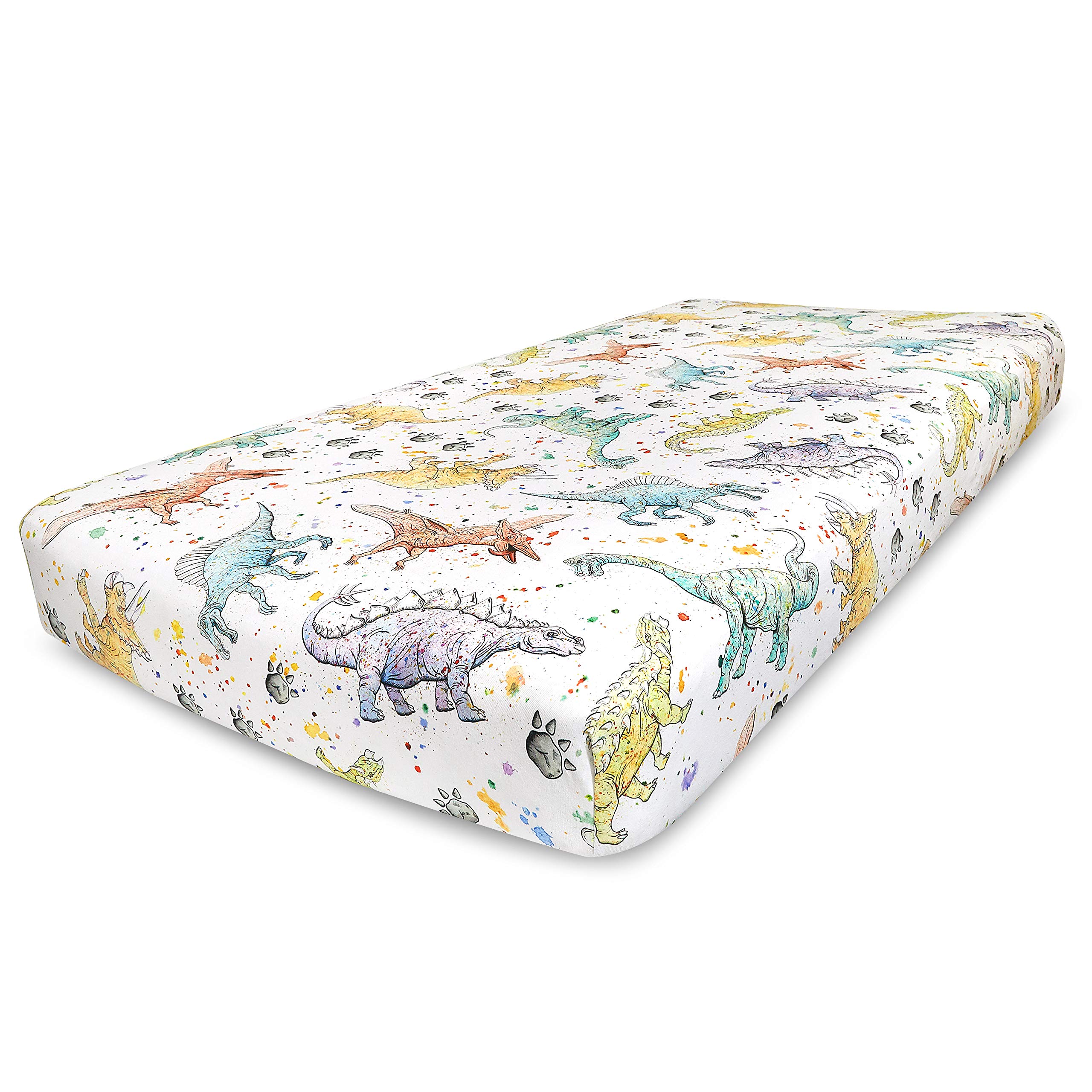 Watercolor Dinosaur Jersey Knit Cotton Crib Sheet | Extra Soft and Stretchy