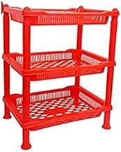 bhavika Creation 3-Tier Foldable Plastic Rack, Red, Multipurpose Storage Shelves