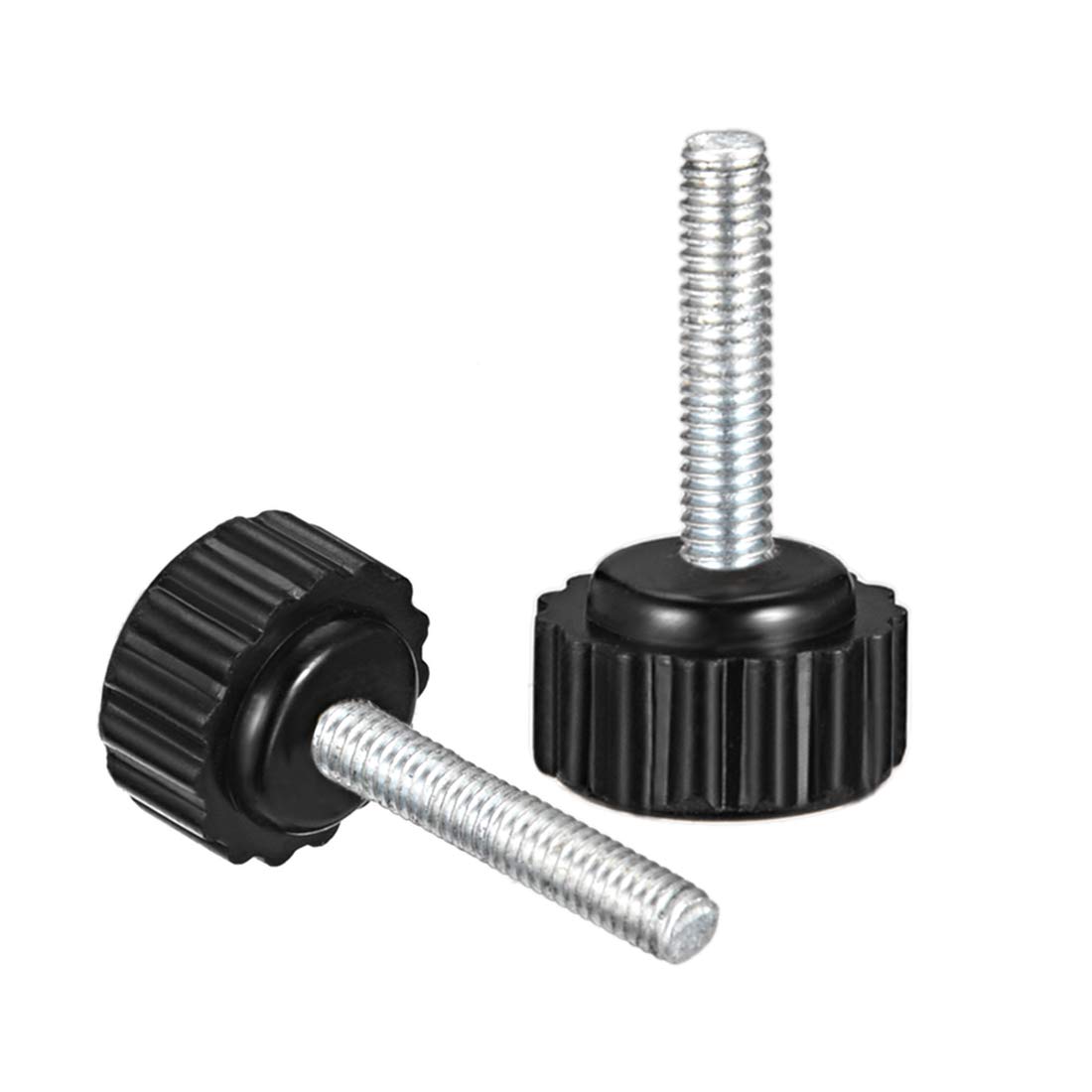 uxcell 6pcs Knurled Clamping Knobs M4 x 20mm Metric Zinc Plated Carbon Steel Male Thread Thumb Screw on Type 16mm Plastic Round Head Threaded Hand Bolt Stud Knobs Black