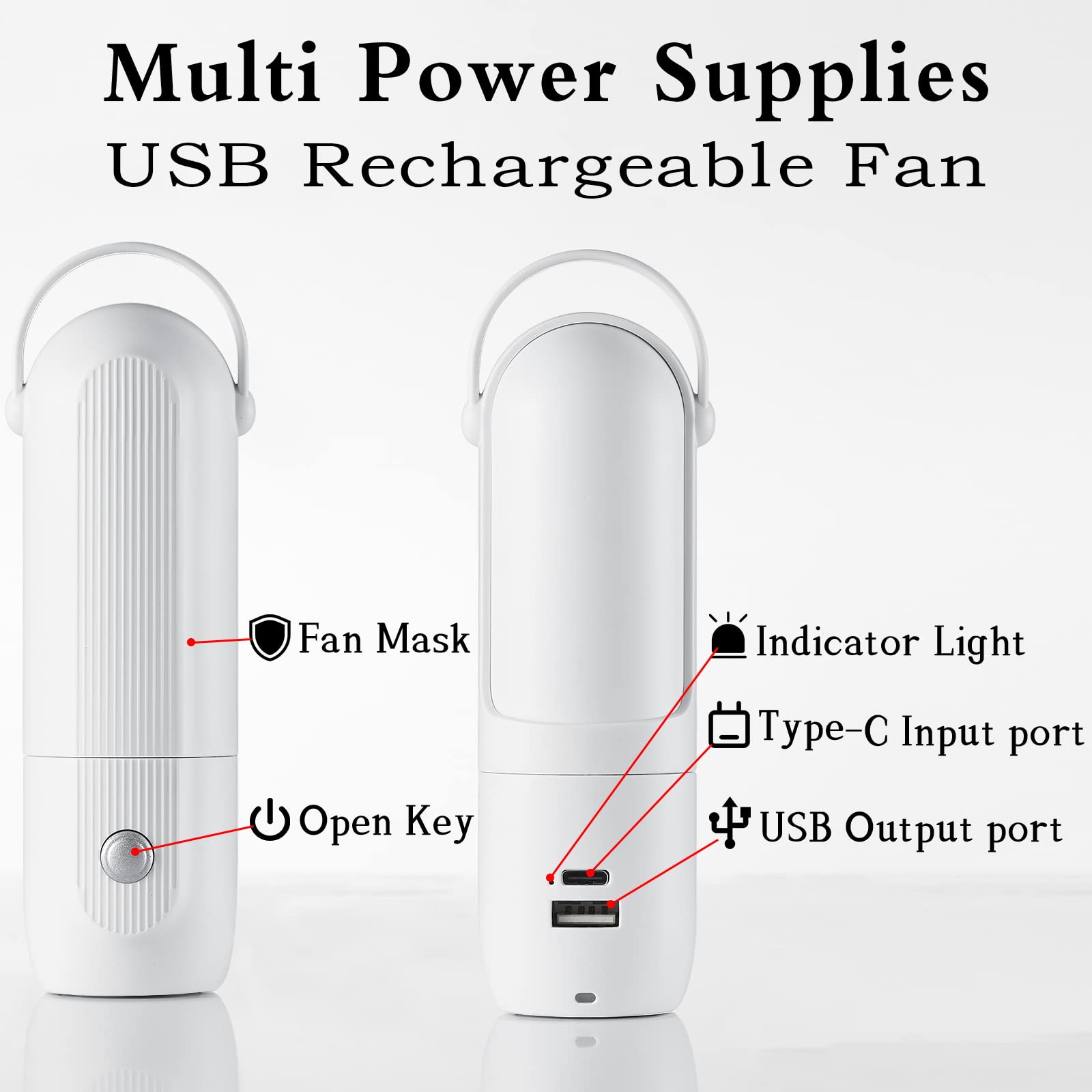 Favoriwere Handheld Mini Fan 3 in 1 Portable Face Fan 3 Speeds with Strong Wind USB Rechargeable for 30 Hours Working Personal Fan with Power Bank and Flashlight Suitable for Outdoor and Indoor White