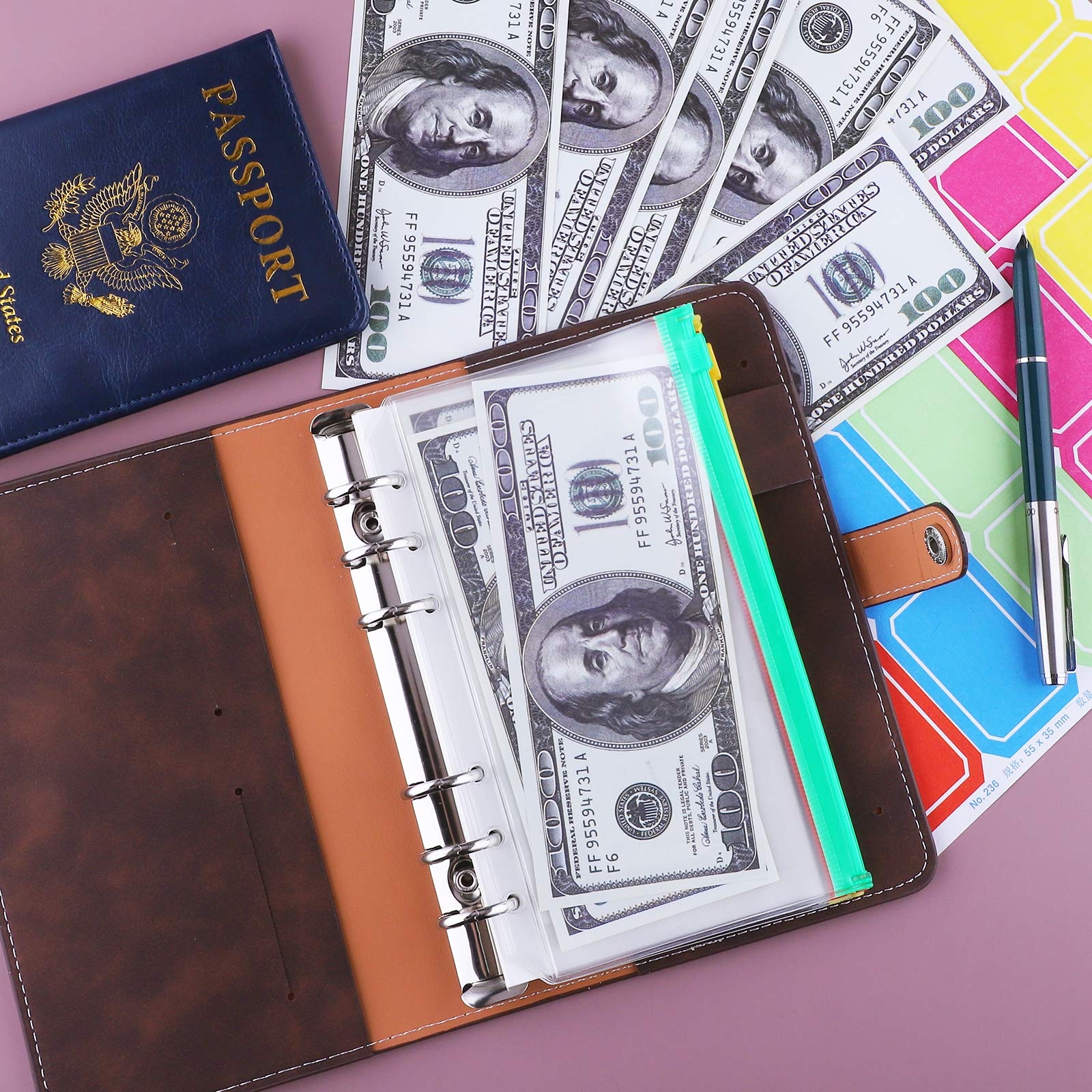 Antner A6 Budget Binder with Zipper Envelopes for Budgeting, Money Organizer for Cash, Budget Planner with Cash Envelopes, Money Saving Binder with Labels, Marble Blue