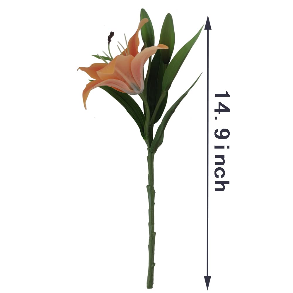 Fawoert 5Pcs Artificial Tiger Lily Fake Flower Bouquet Wedding Home Party Garden Decoration (Orange)