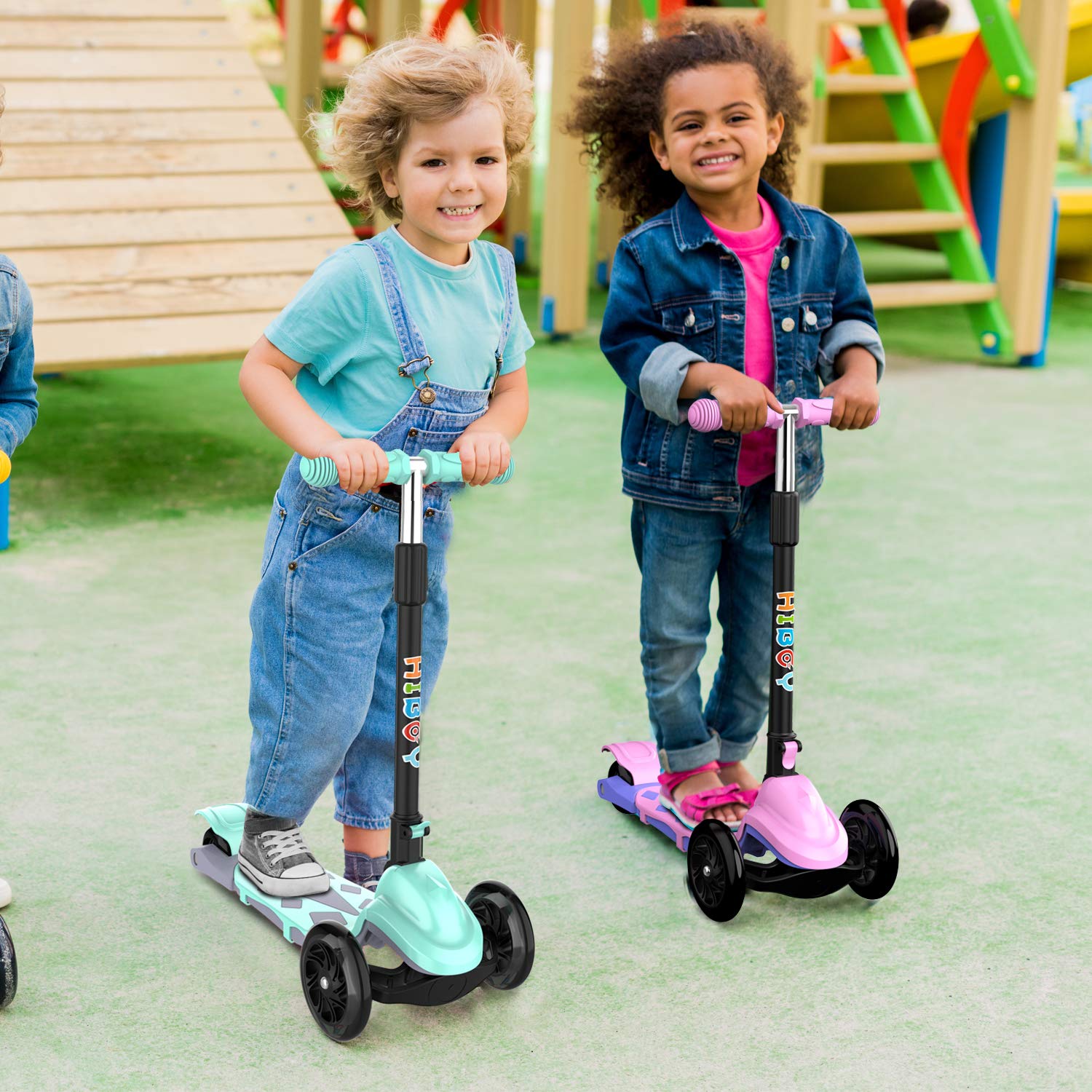 Hiboy Q1 Scooter for Kids - 4 Adjustable Heights, 3 Wheels with 2 LED Light-Up Front Wheels, Foldable Toddler Scooter for Boys and Girls for Age 2+