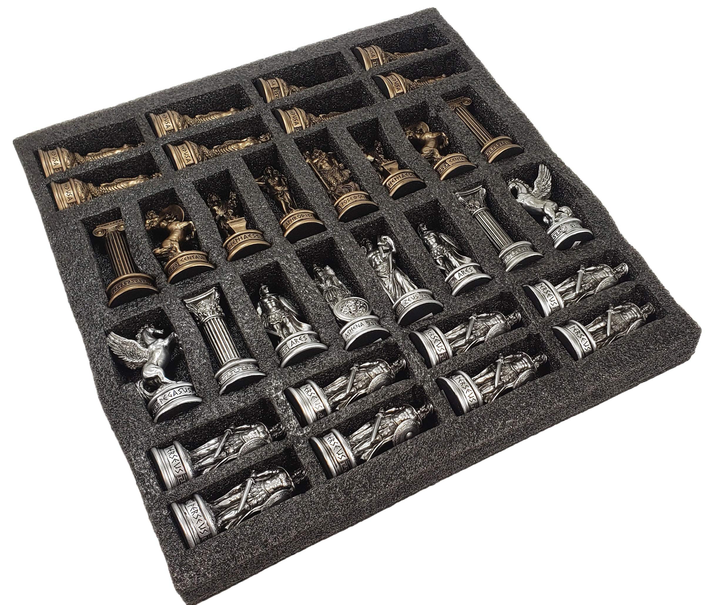 Greek Mythology Olympus Gods Zeus vs Poseidon Set of Chess Men Pieces Bronze and Pewter Color - NO Board
